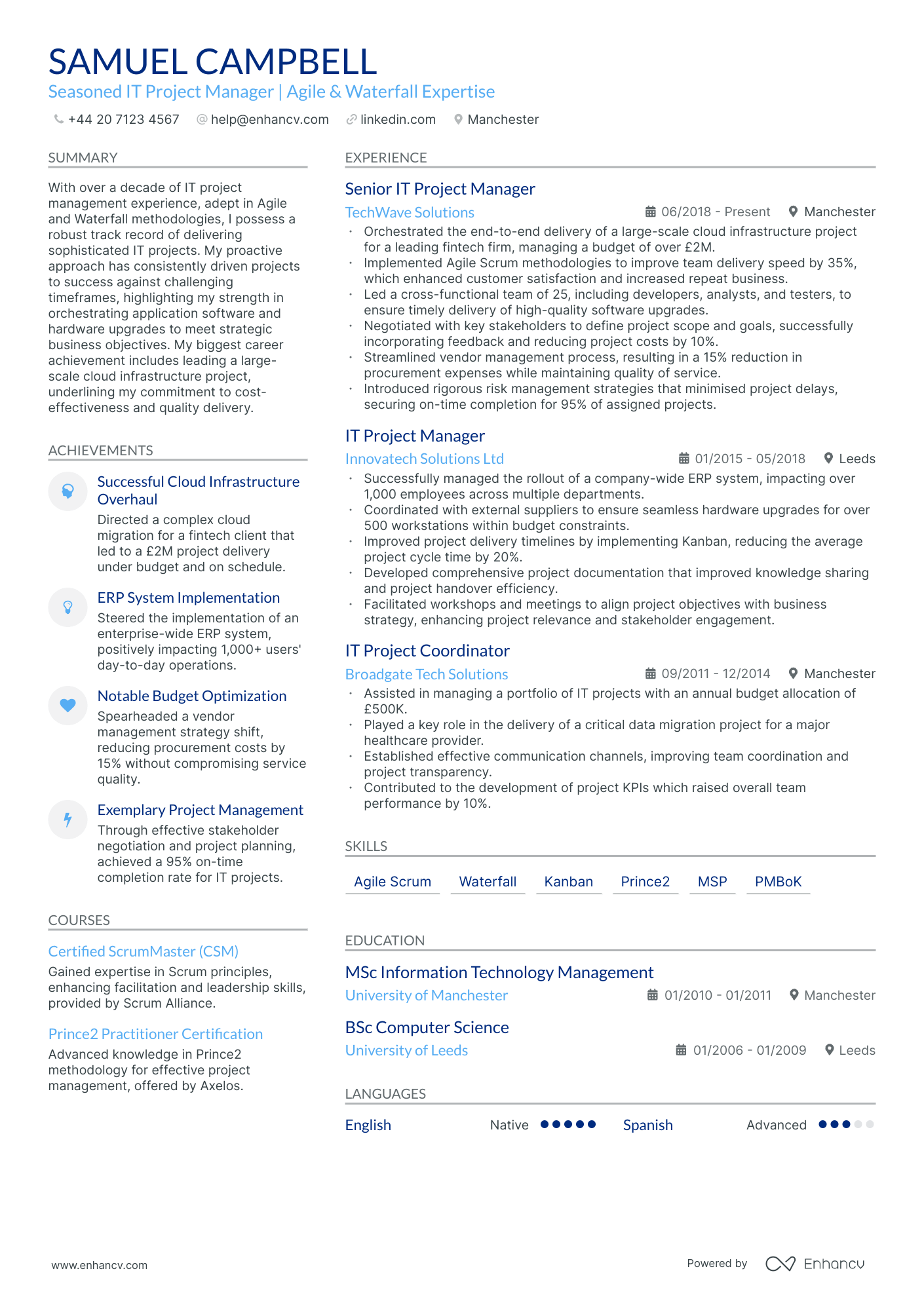 IT Project Manager CV Examples & Guide for 2025