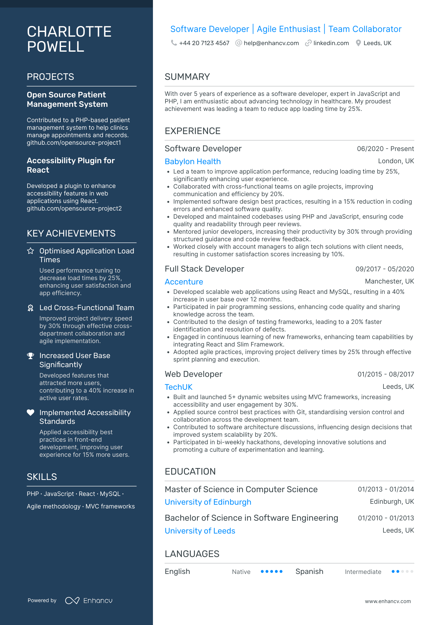 PhP Developer CV Examples & Guide for 2025