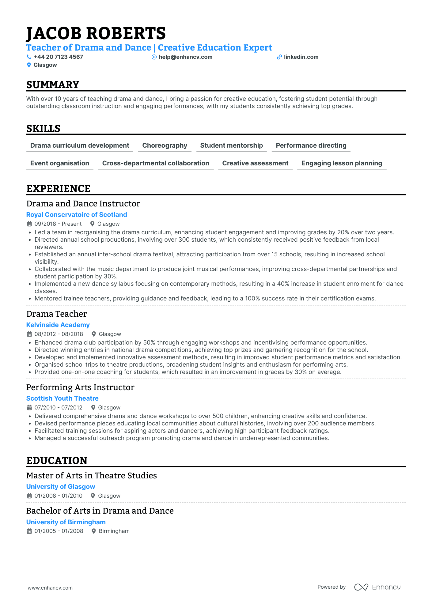 Dance Teacher CV Examples & Guide for 2026