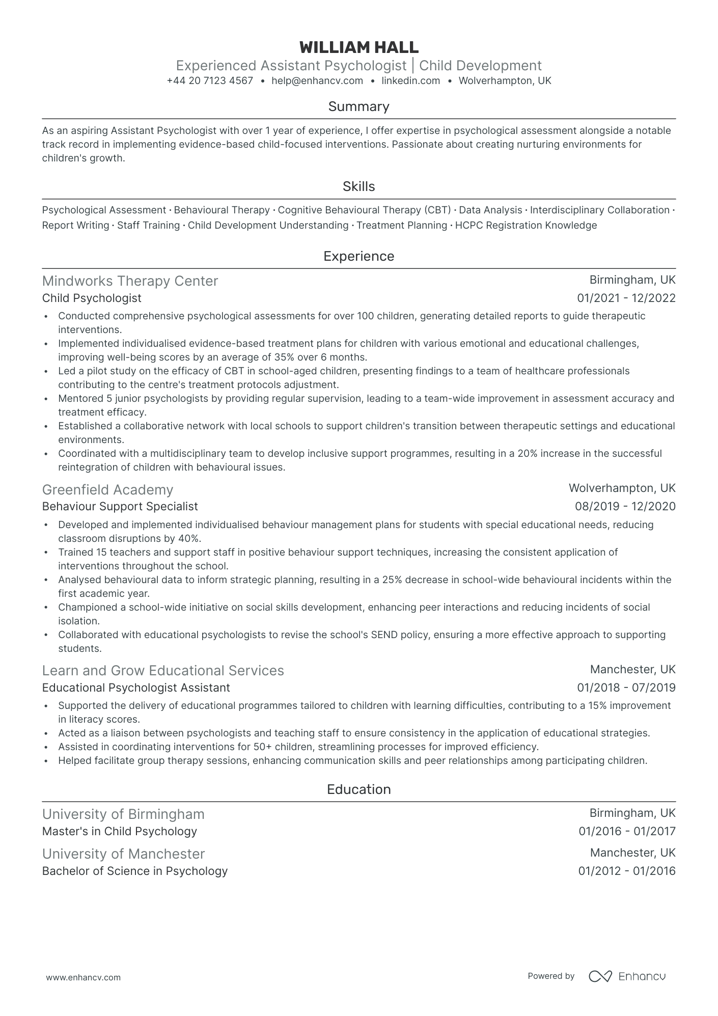 Psychologist CV Examples & Guide for 2025