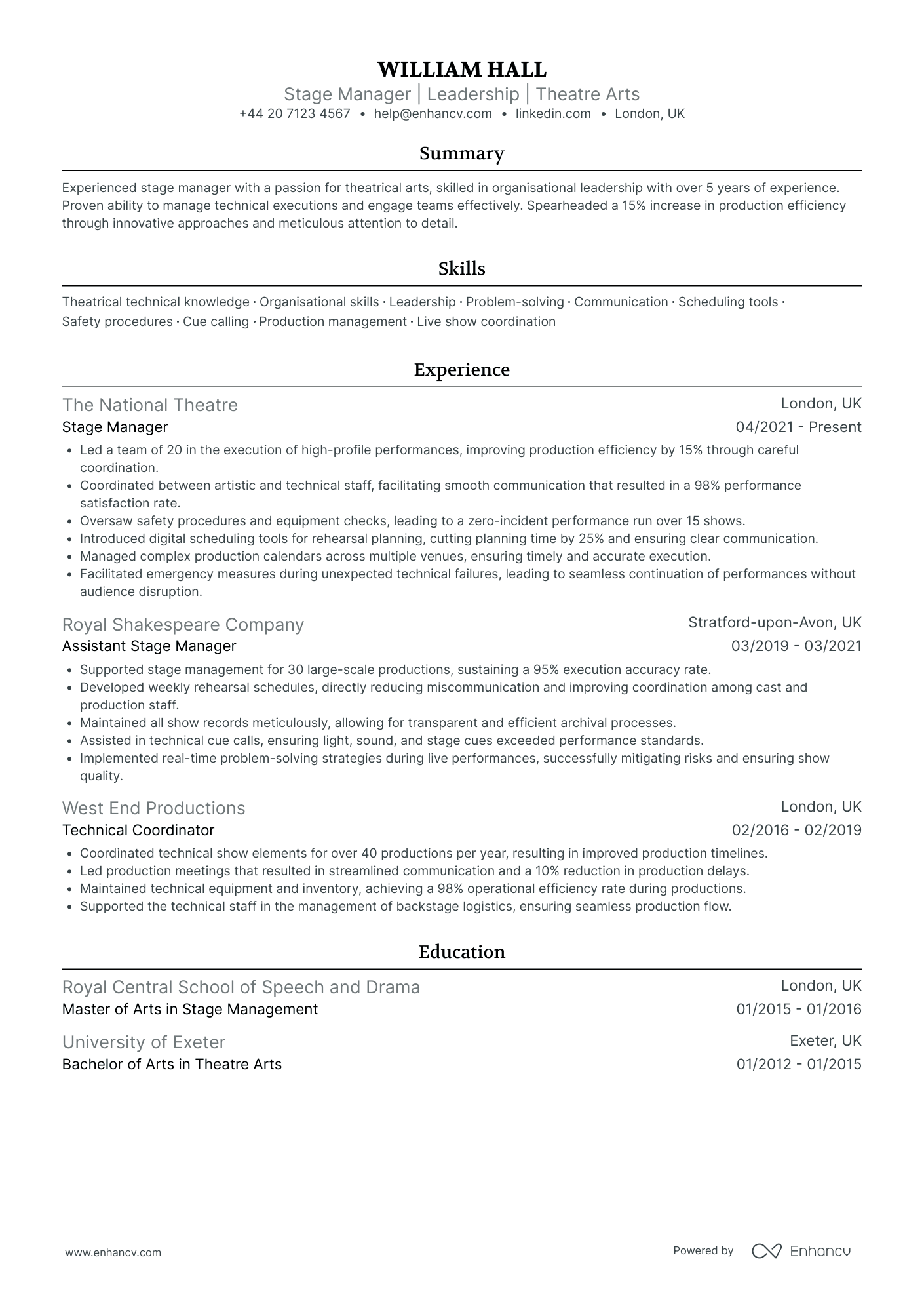 Stage Manager CV Examples & Guide for 2026