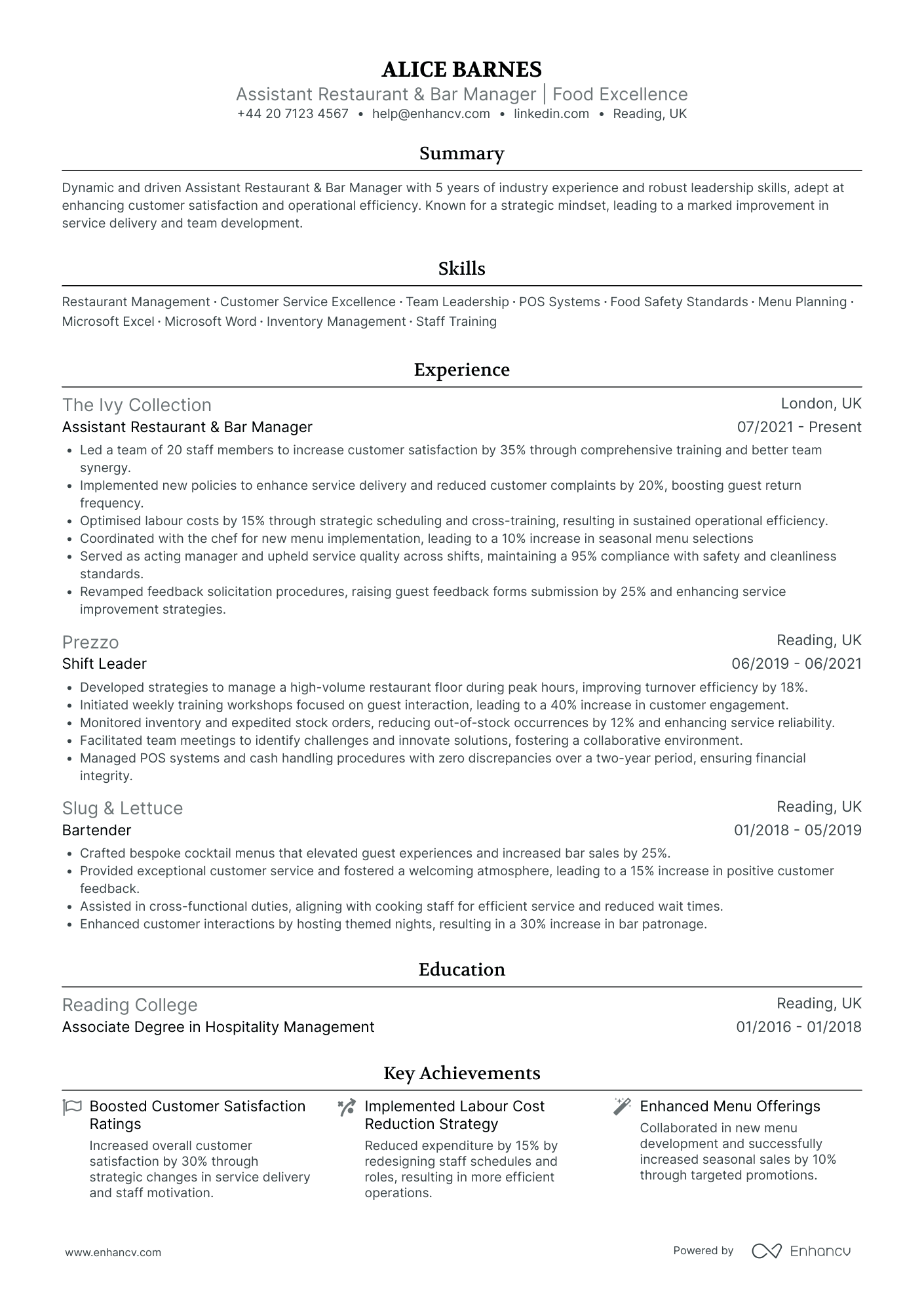 Restaurant Manager CV Examples & Guide for 2026