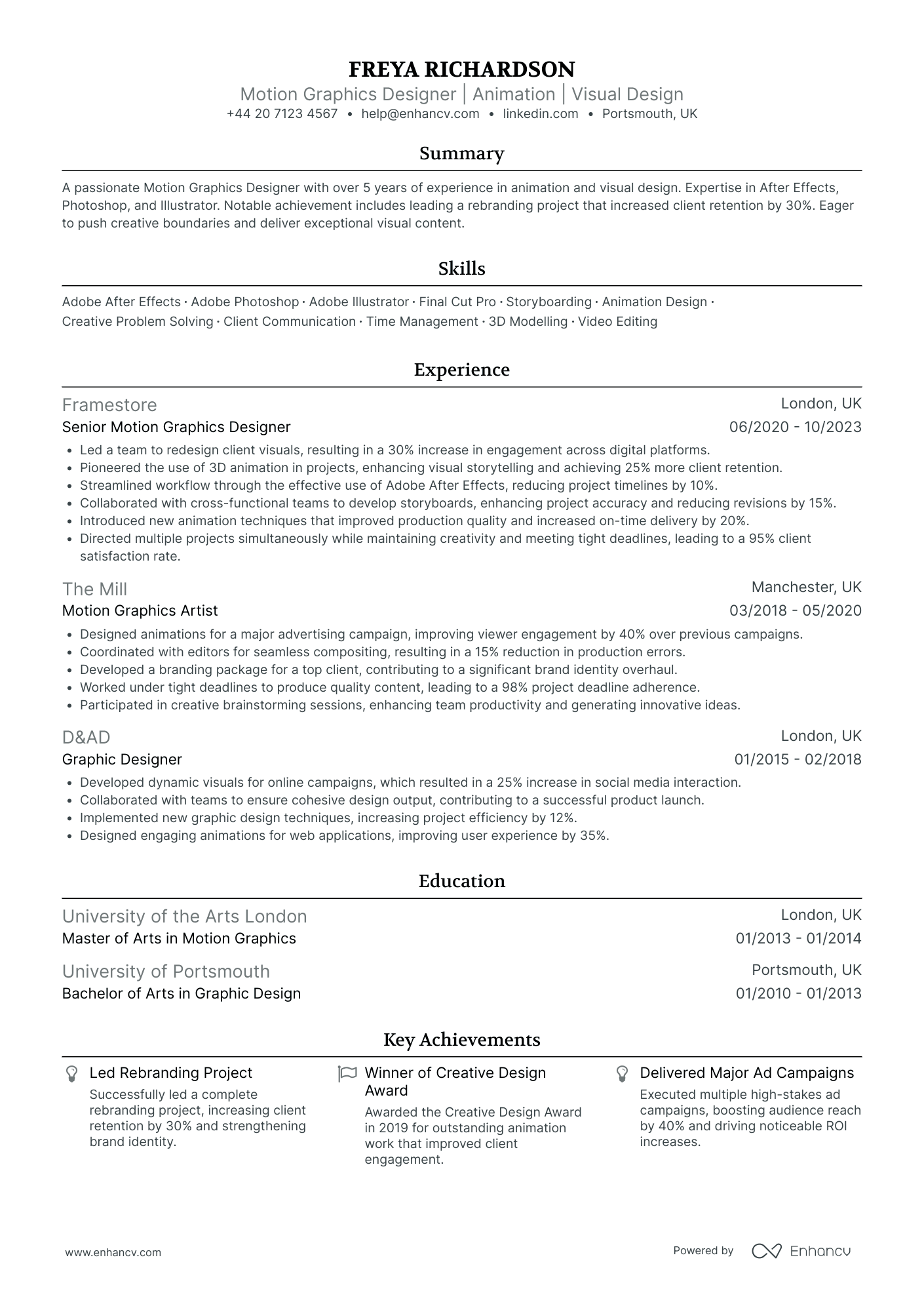 Motion Graphics CV Examples & Guide for 2026