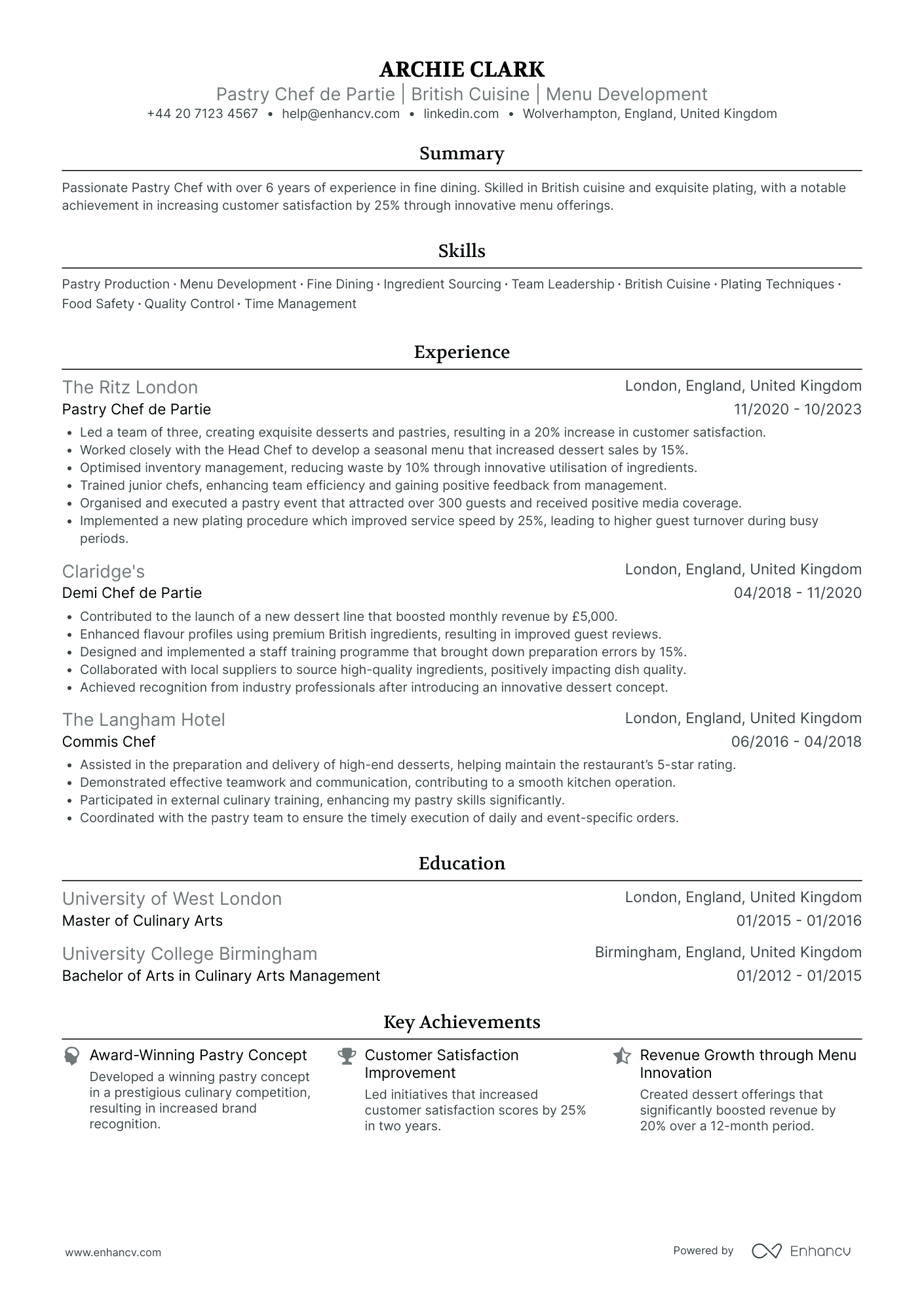 Pastry Chef CV Examples & Guide for 2026