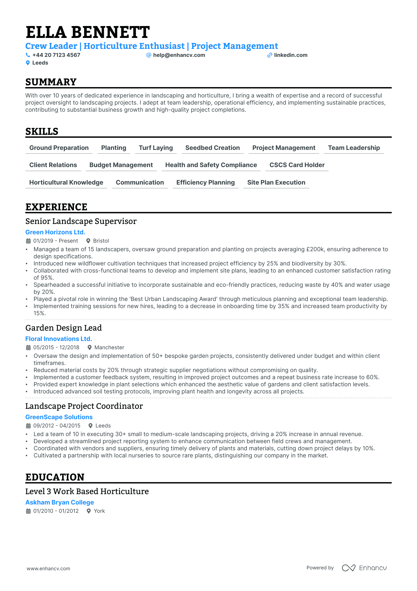 Landscaping CV Examples & Guide for 2025