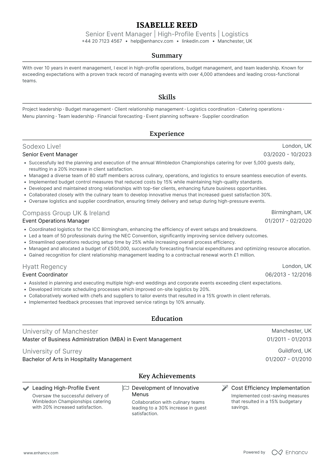 Events Manager CV Examples & Guide for 2026