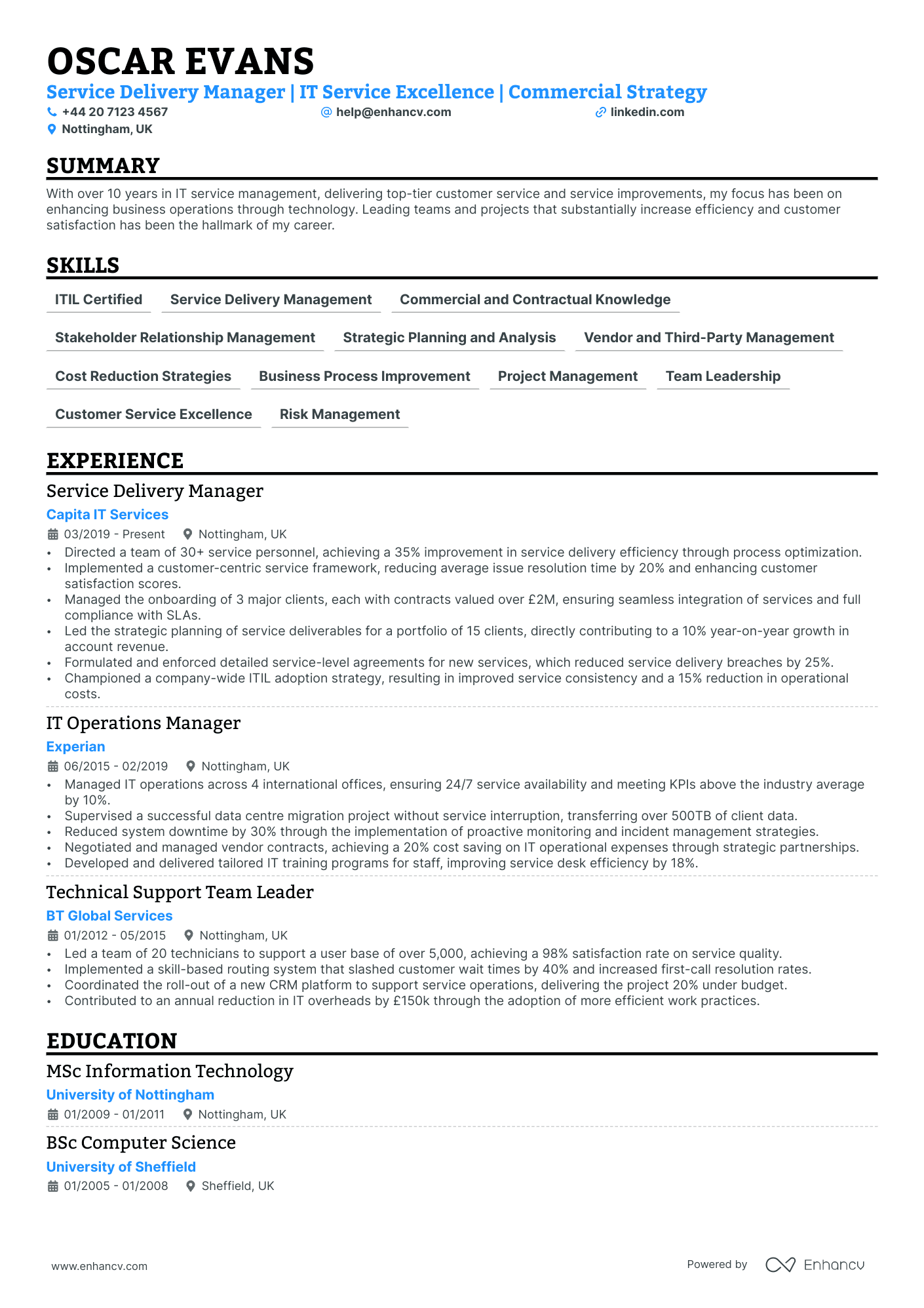 Service Delivery Manager CV Examples & Guide for 2025