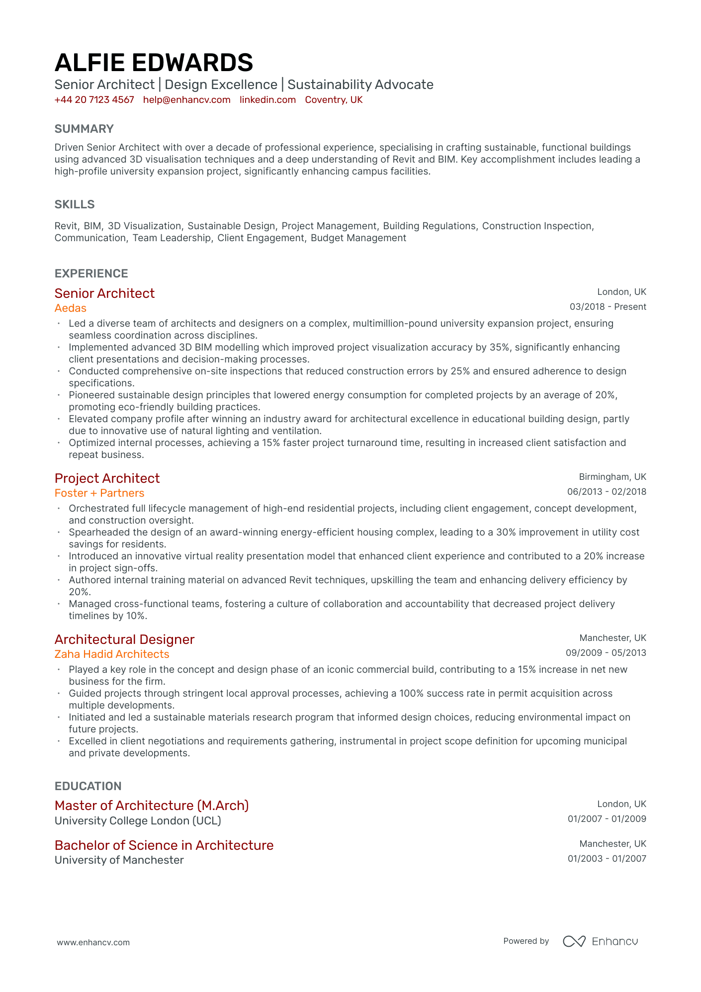 Architect CV Examples & Guide for 2025