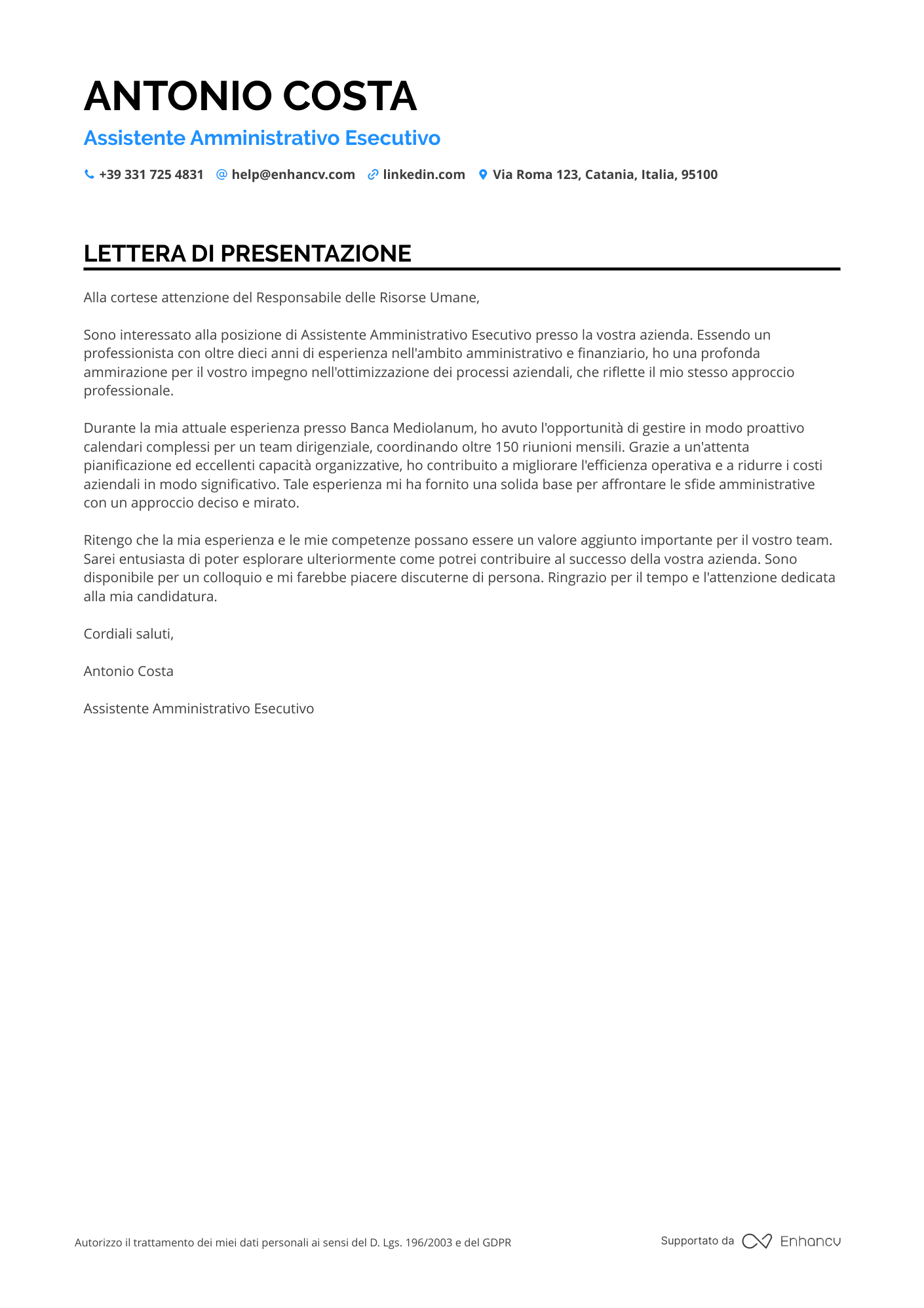 Esempi di Lettera di Presentazione per Impiegato Amministrativo nel 2026