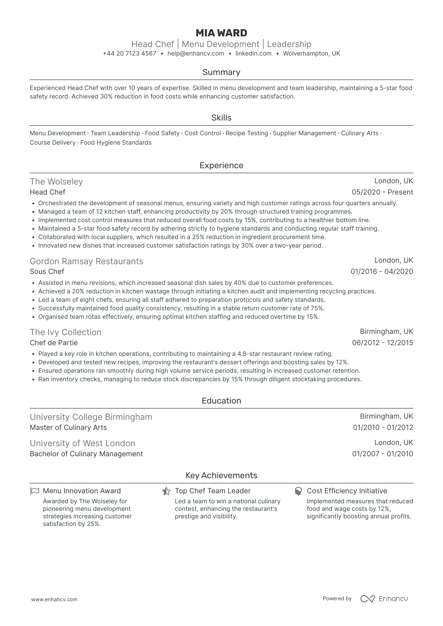 Chef CV Examples & Guide for 2026