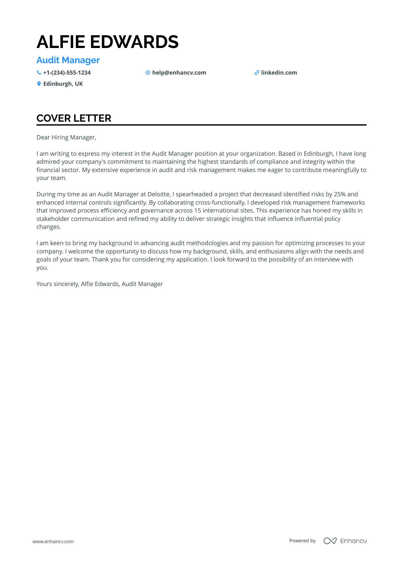 Audit Manager Cover Letter Examples & Guide for 2025