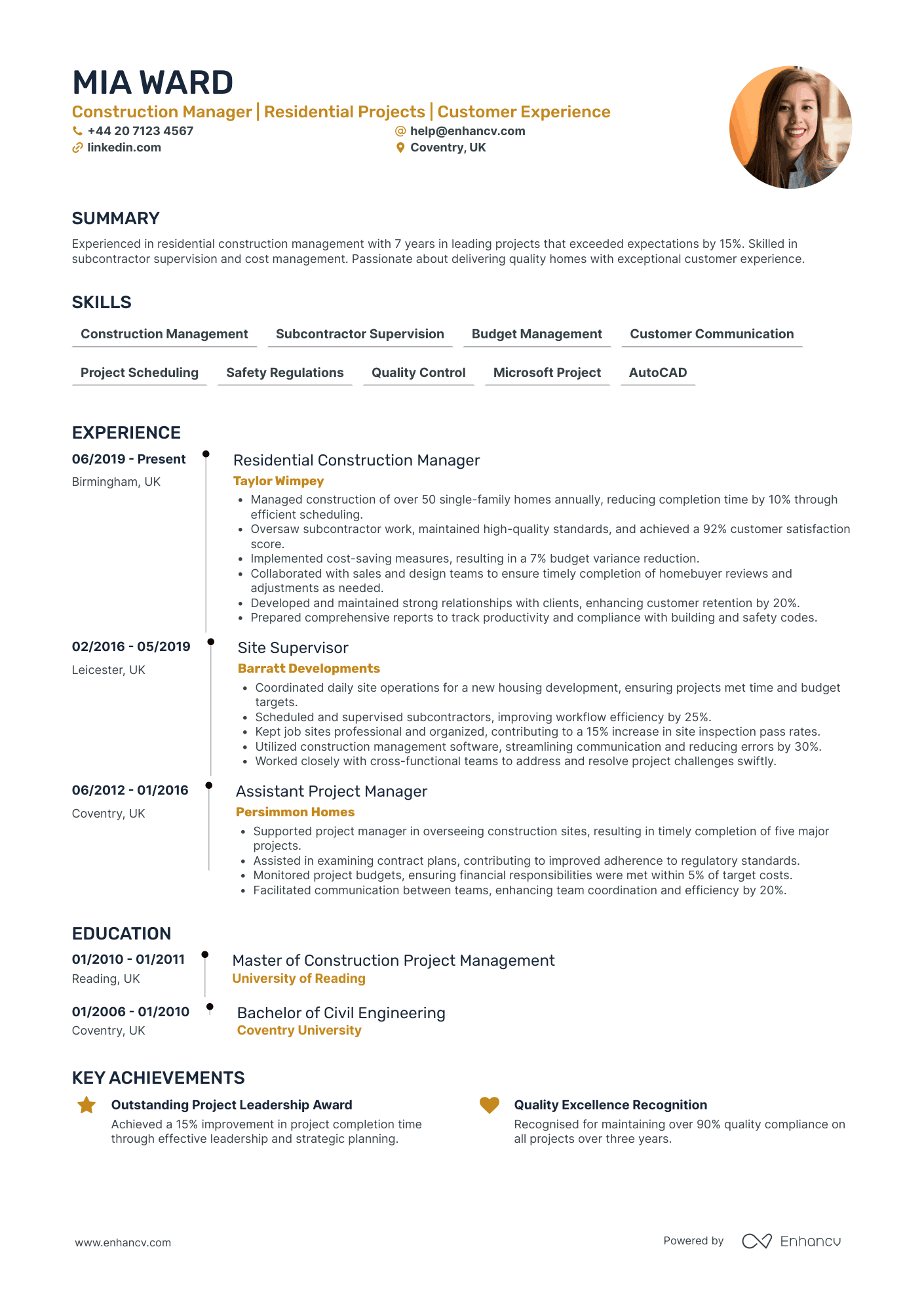 Construction Manager CV Examples & Guide for 2026