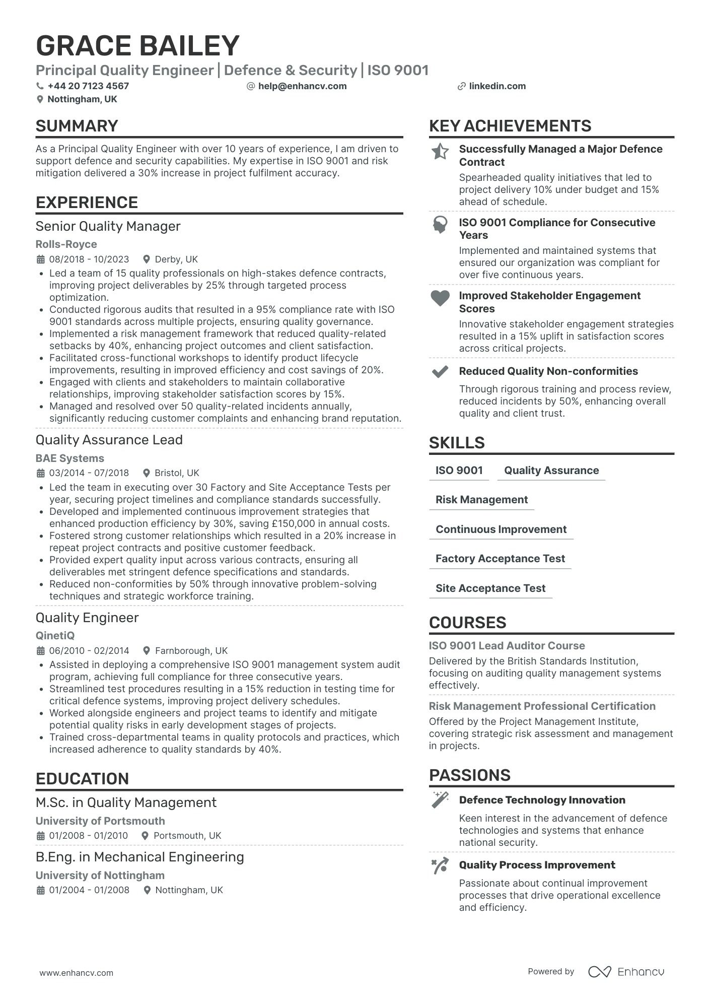 Quality Engineer CV Examples & Guide for 2026