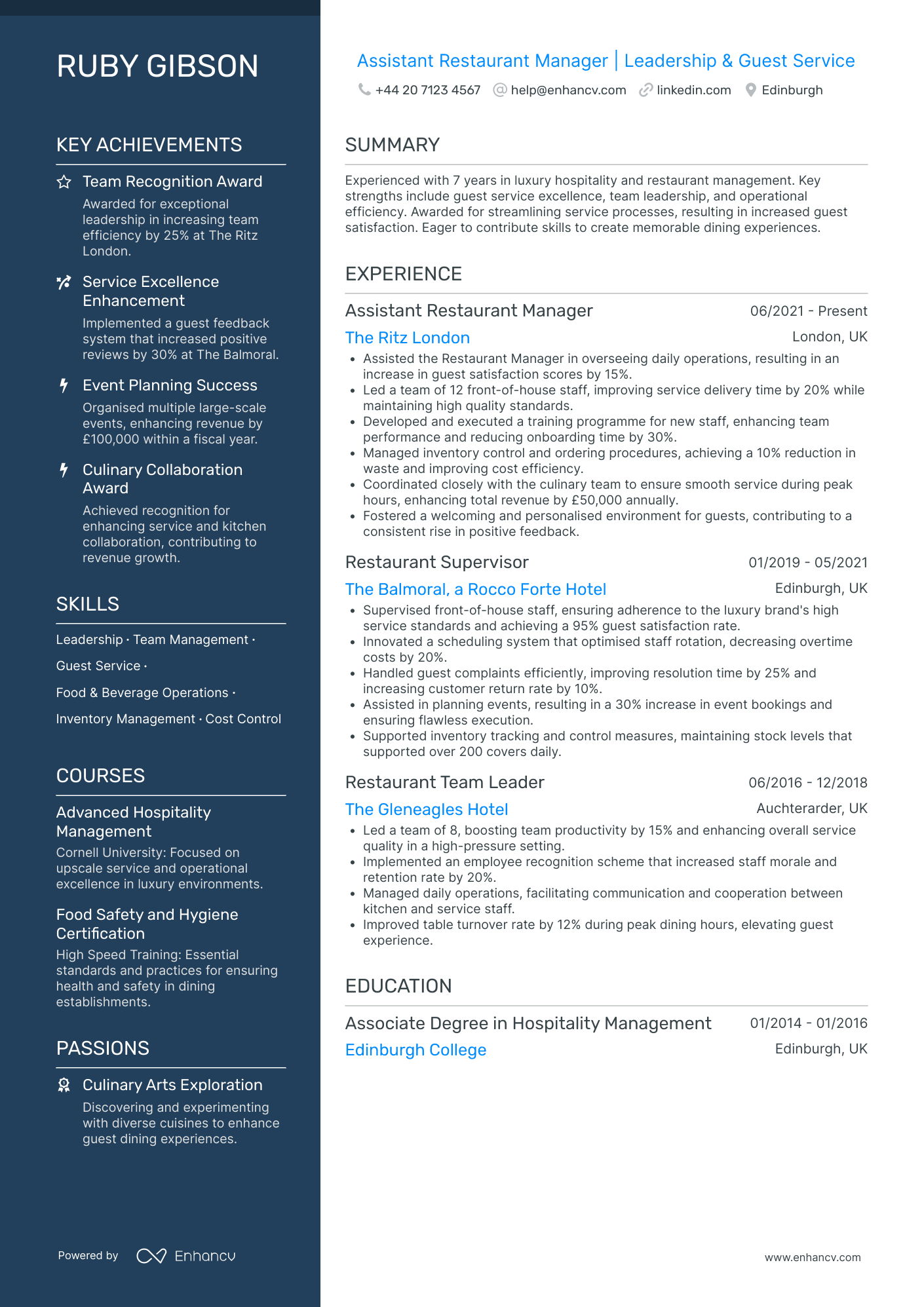 Assistant Restaurant Manager CV Examples & Guide for 2026