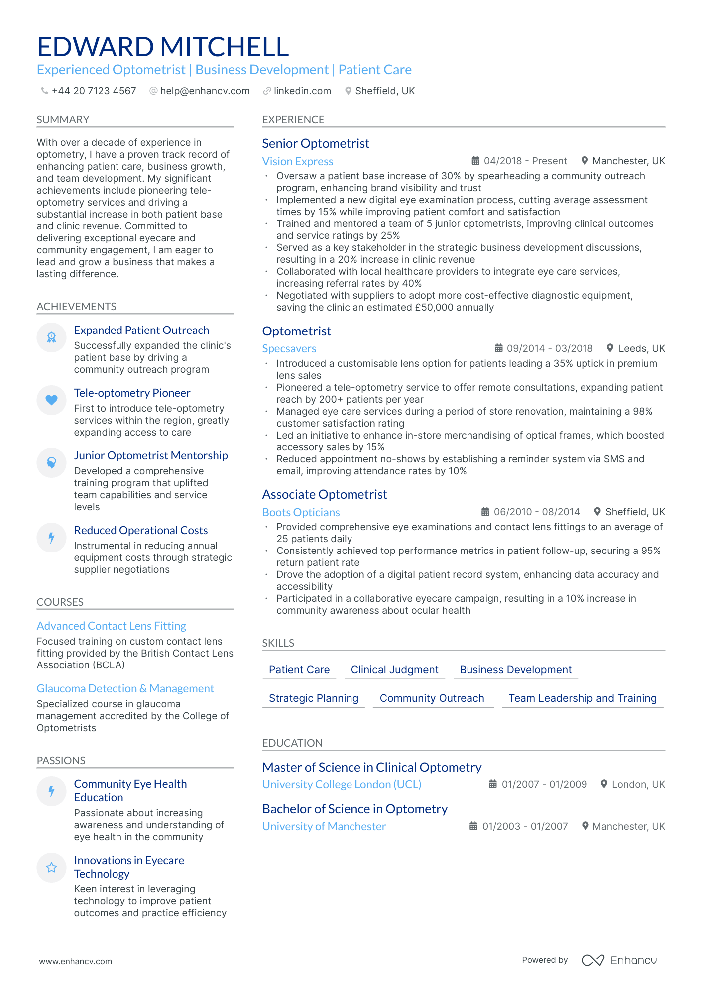 Optometry CV Examples & Guide for 2025
