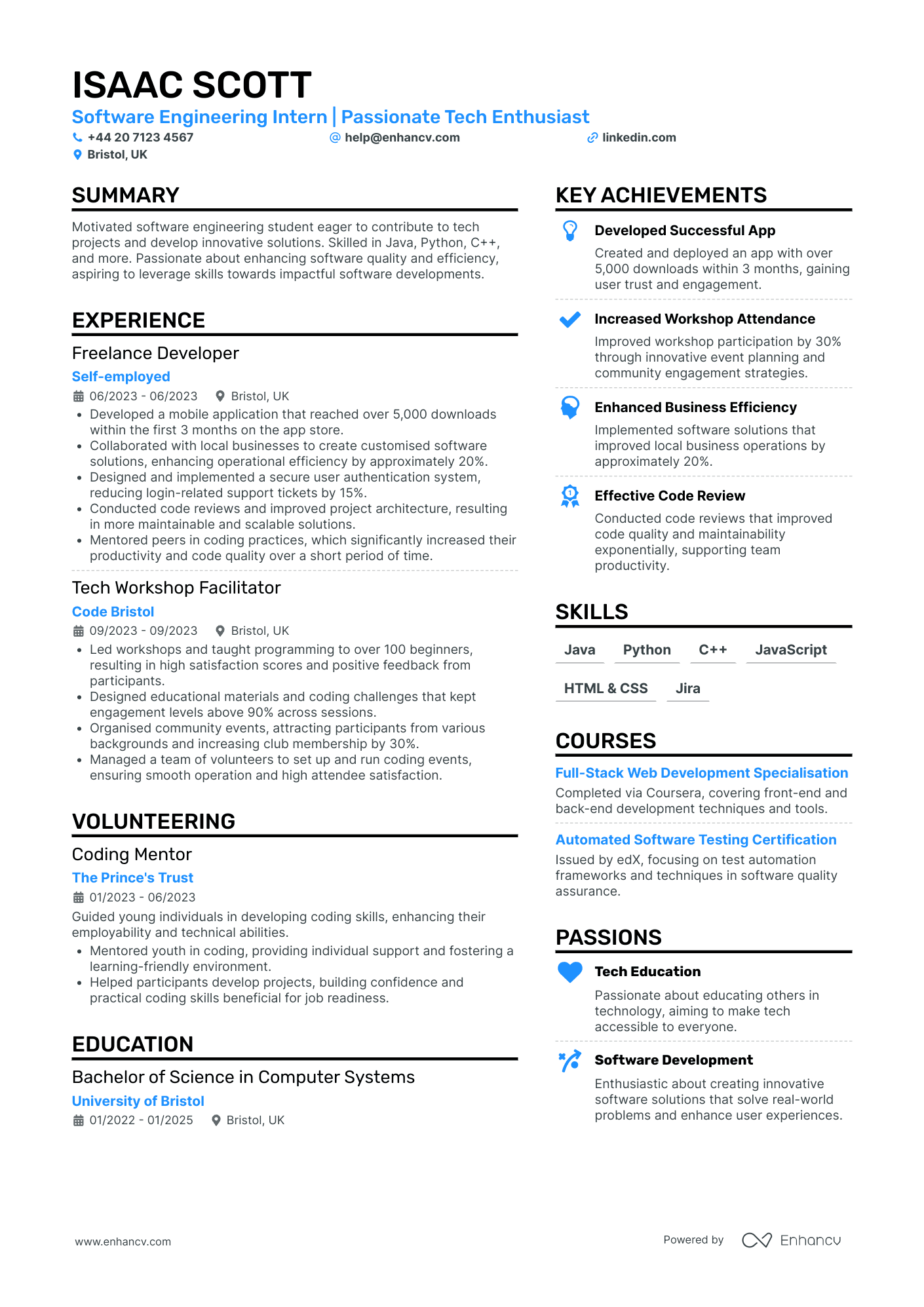 Software Engineer Intern CV Examples & Guide for 2026