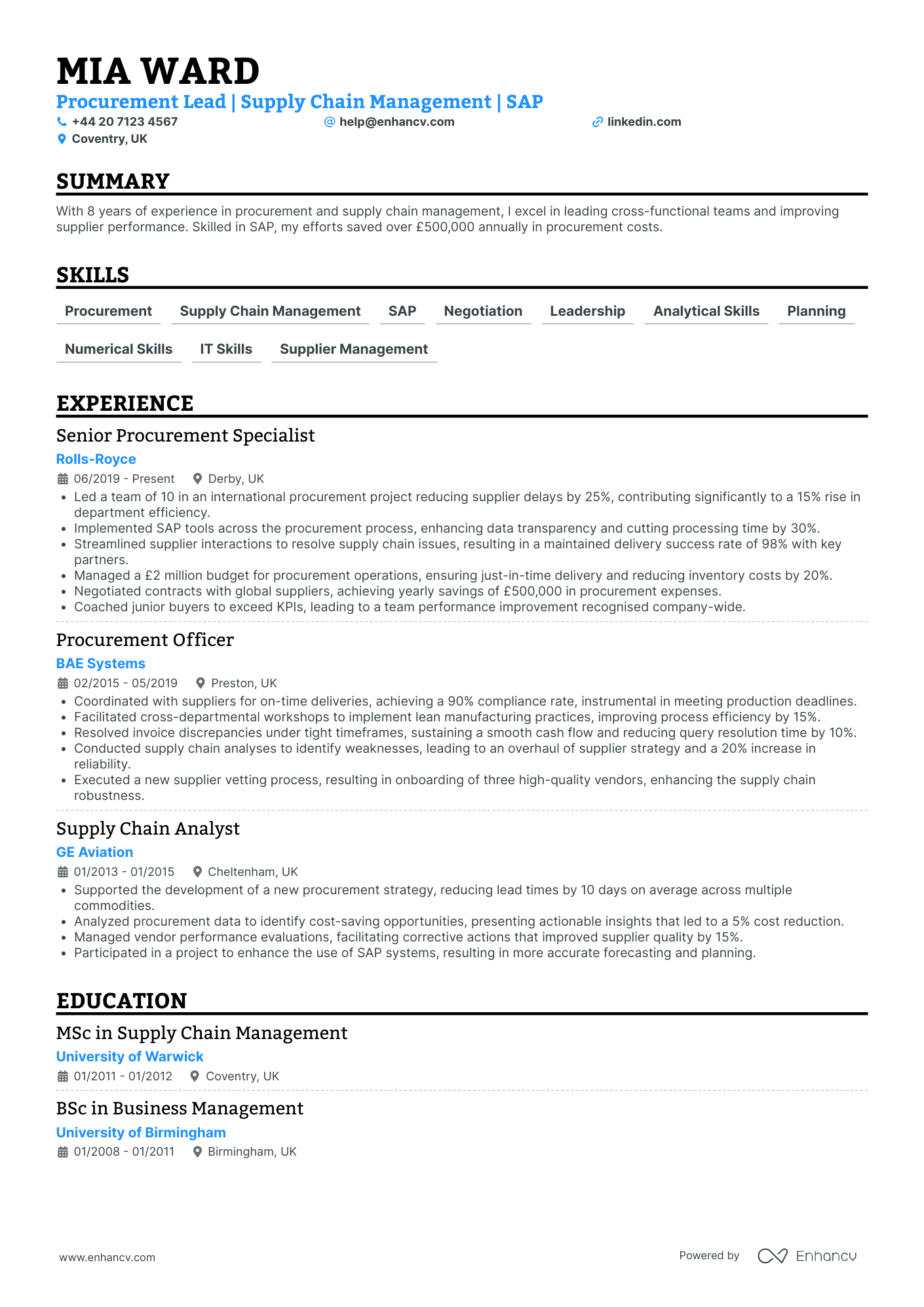 Procurement Manager CV Examples & Guide for 2026
