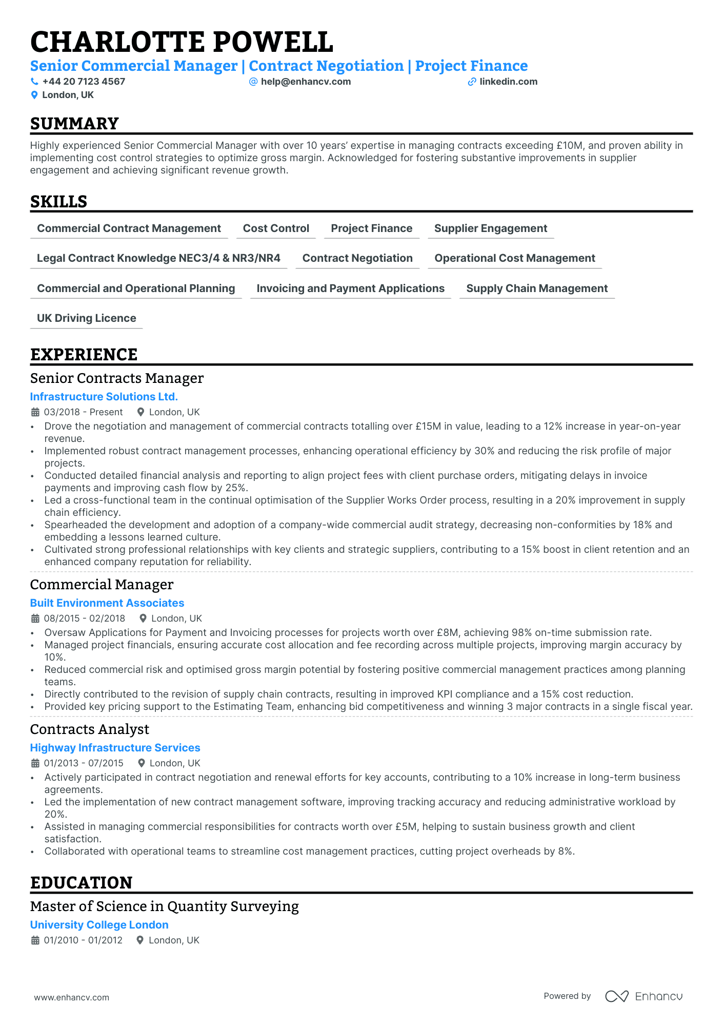 Commercial Manager CV Examples & Guide for 2025