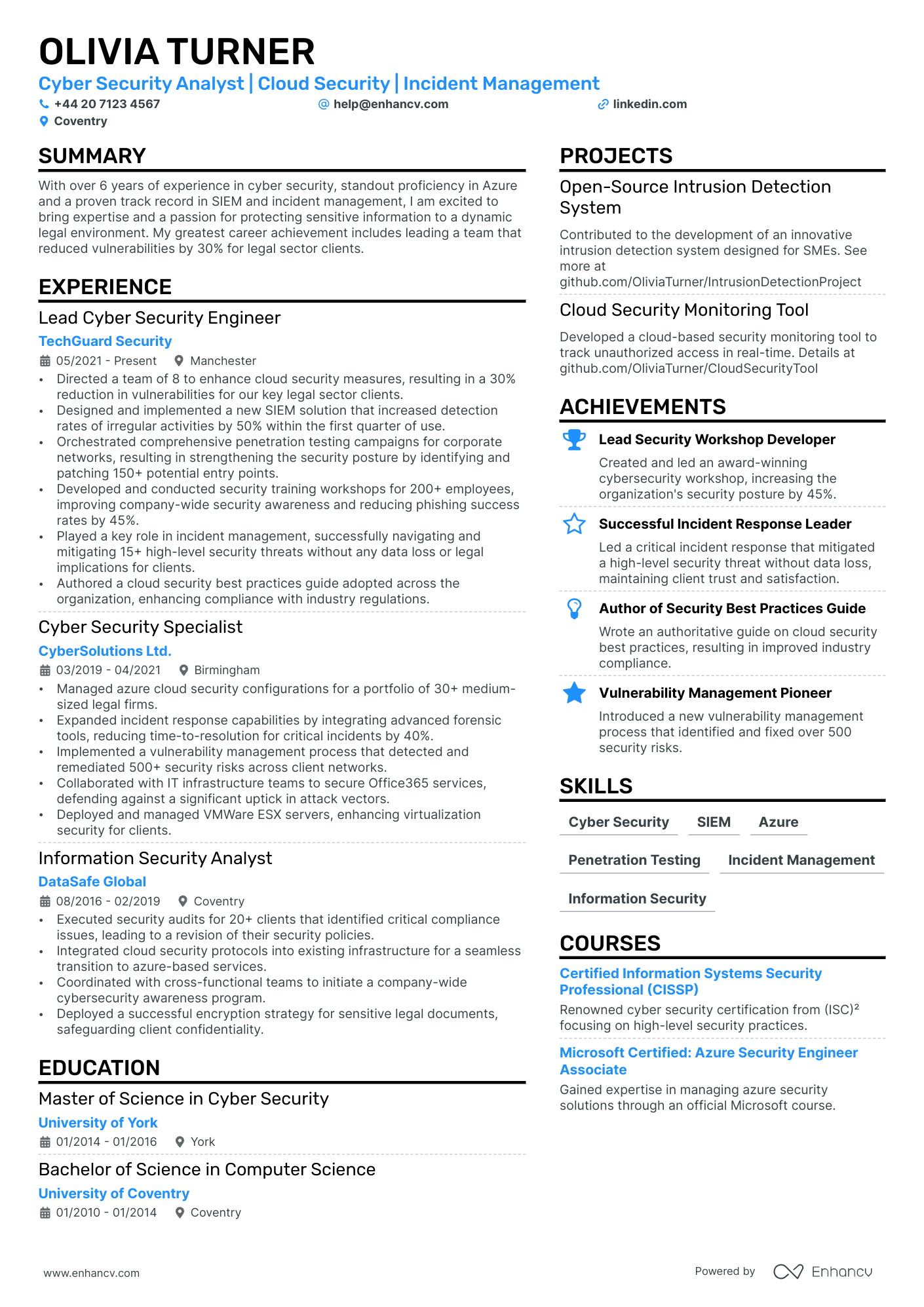 Cyber Security Analyst CV Examples & Guide for 2025 Cyber Security Analyst CV Examples & Guide for 2025