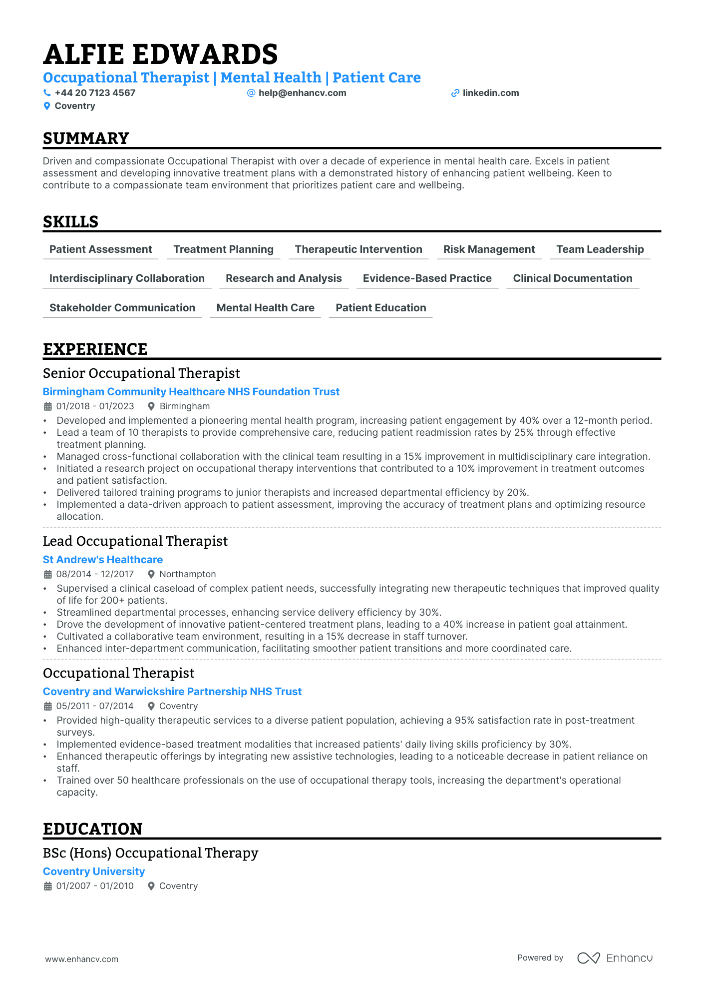 Occupational Therapist CV Examples & Guide for 2025