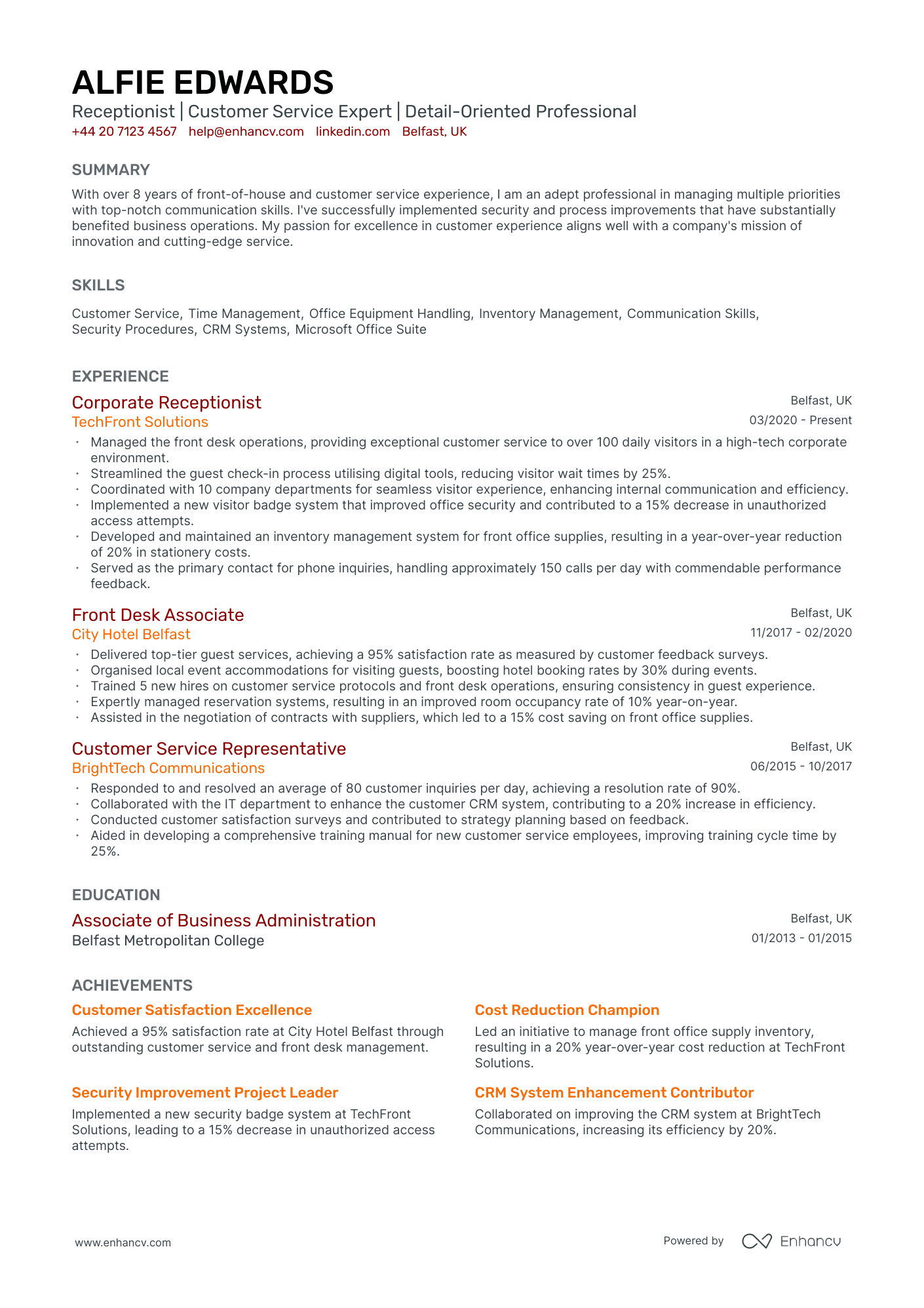 Receptionist Cv Examples & Guide For 2025