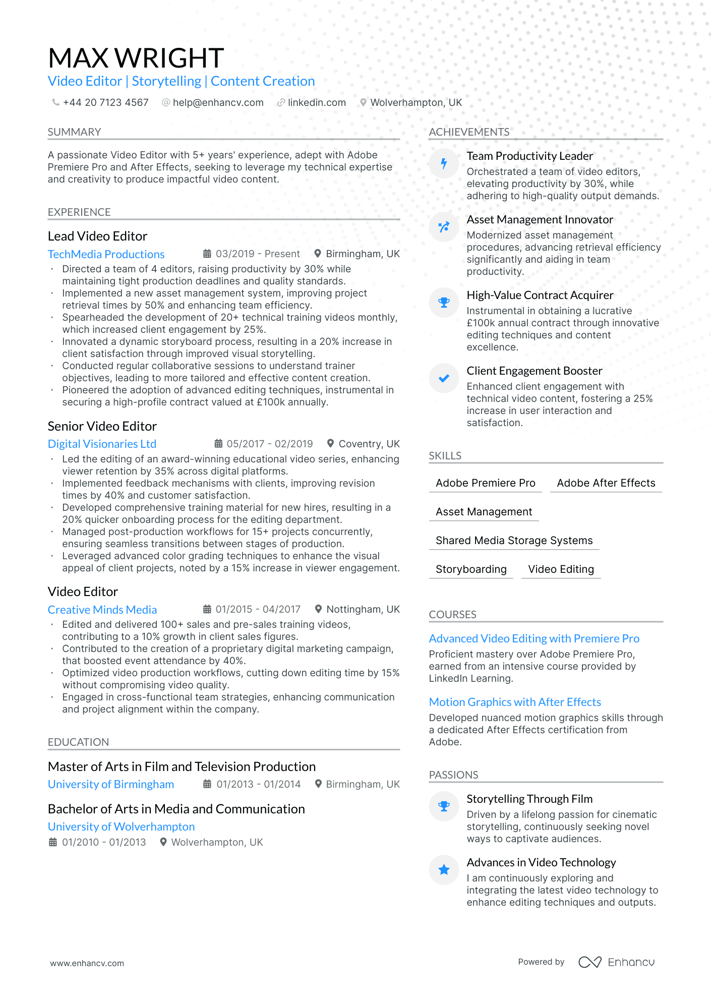 Video Editor CV Examples & Guide for 2025