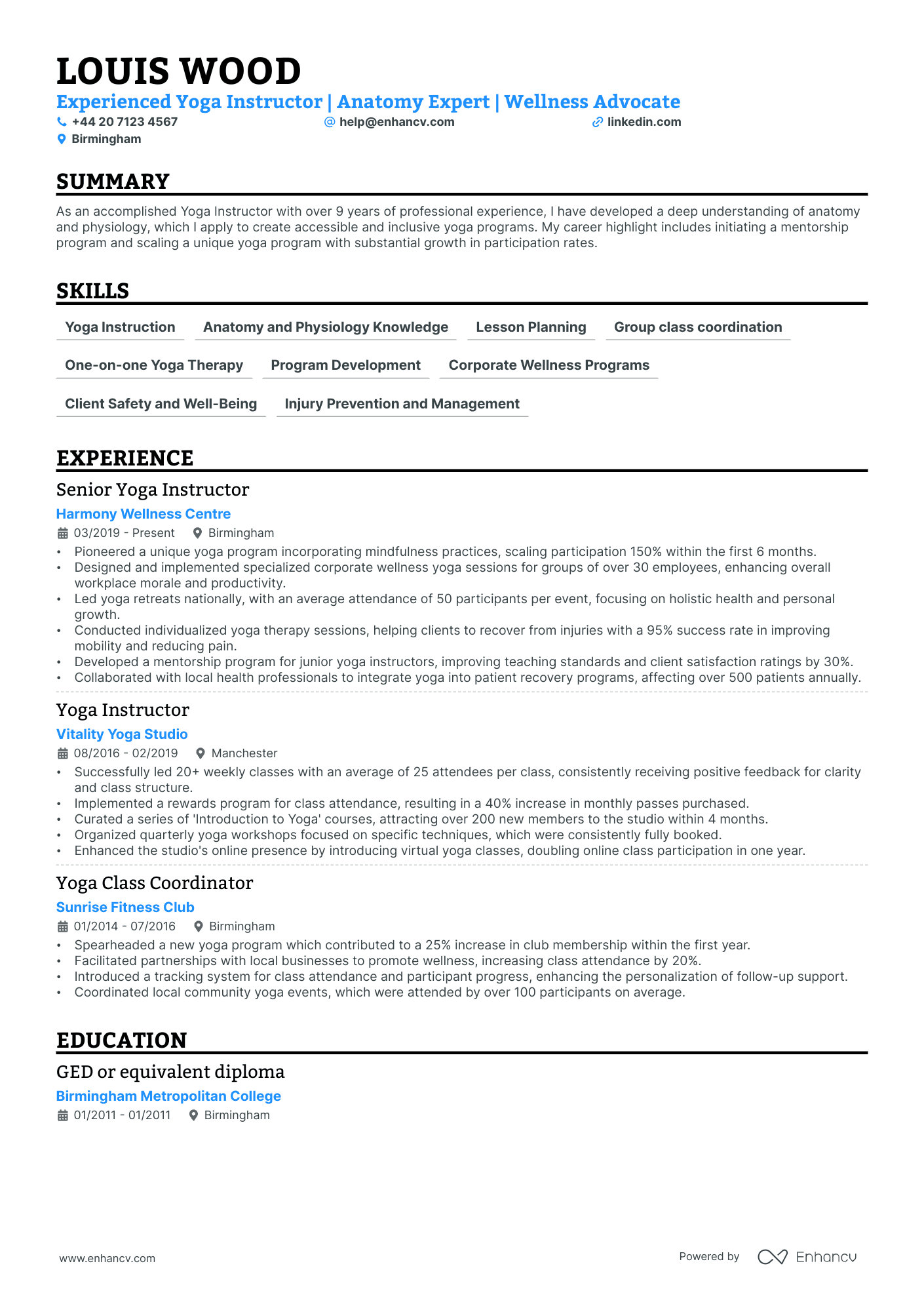 Yoga Teacher CV Examples & Guide for 2025