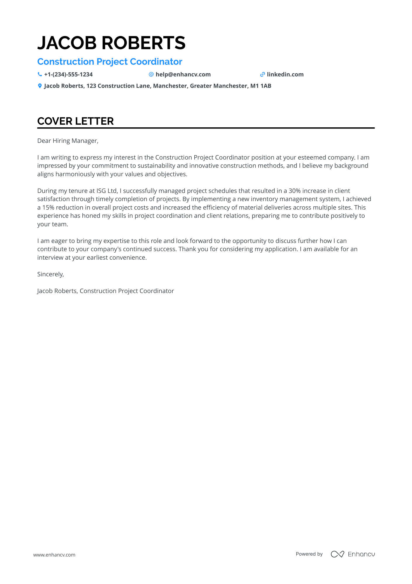 Construction Manager Cover Letter Examples & Guide for 2025