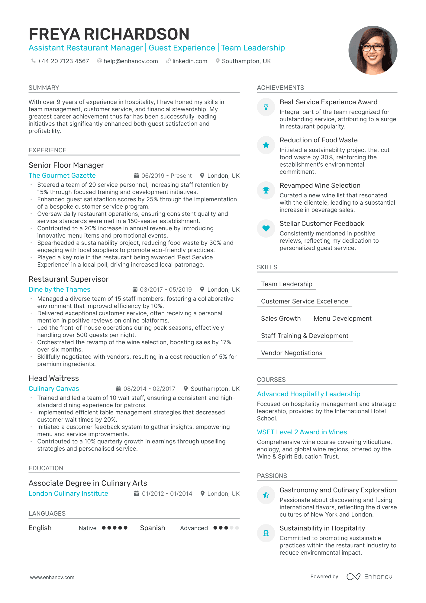 Assistant Restaurant Manager CV Examples & Guide for 2025
