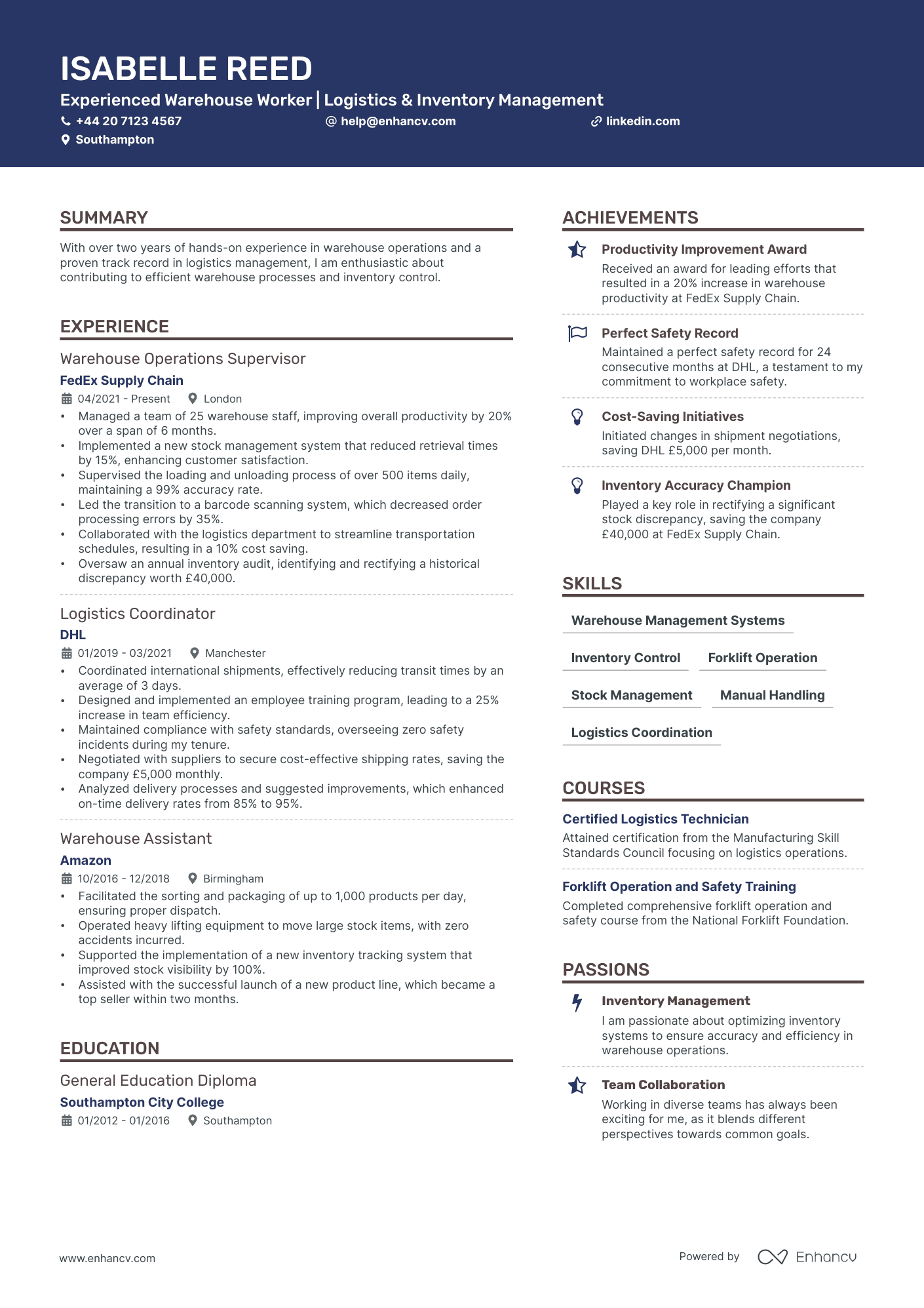 Warehouse Worker CV Examples & Guide for 2025