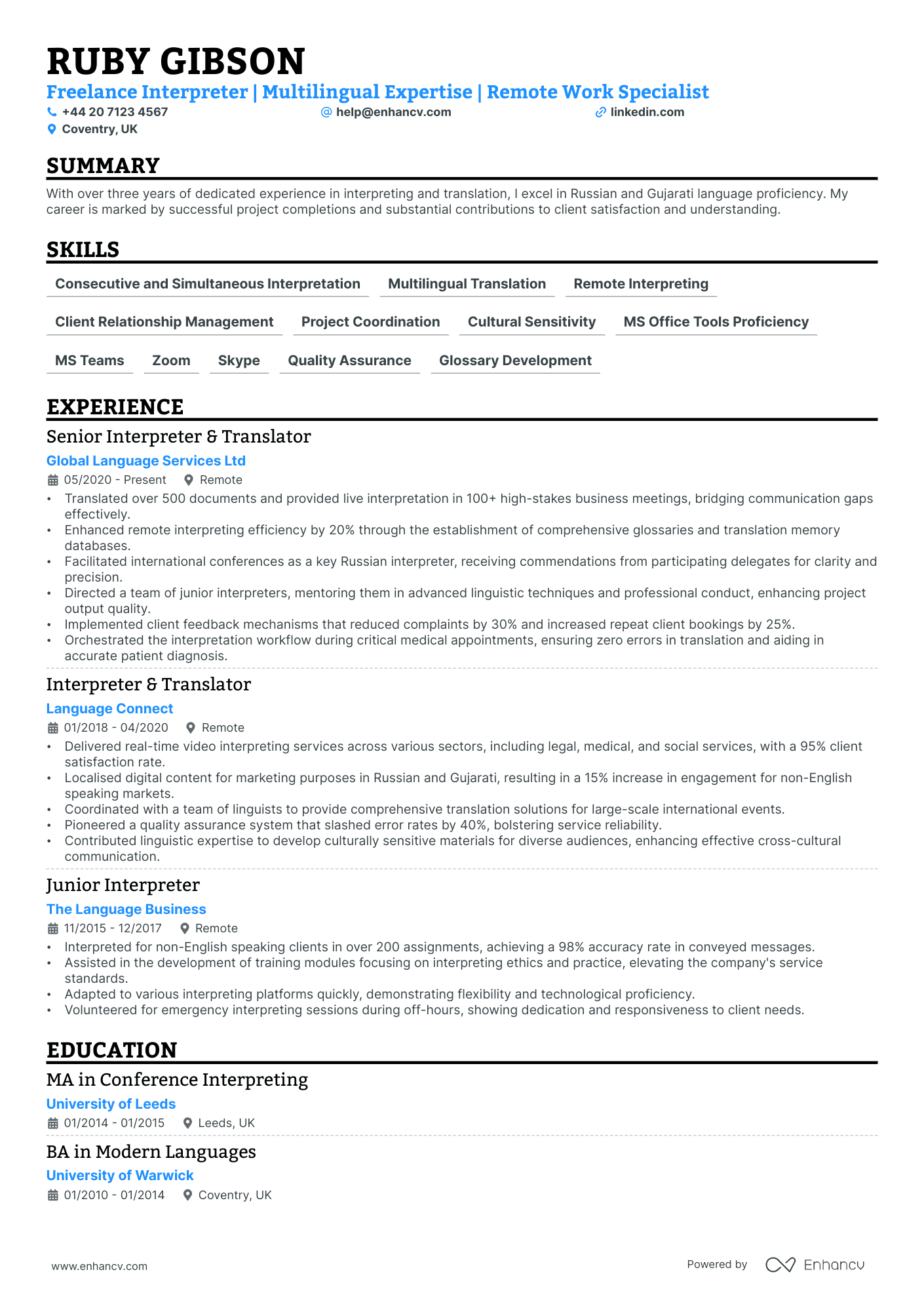 Translator CV Examples & Guide for 2025