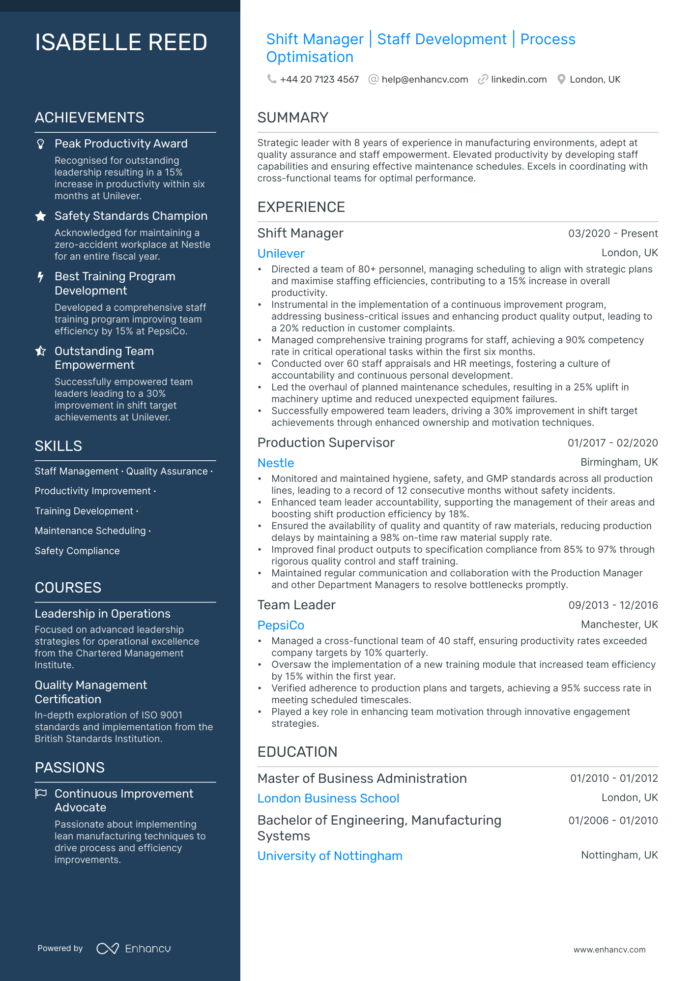 Shift Manager CV Examples & Guide for 2025