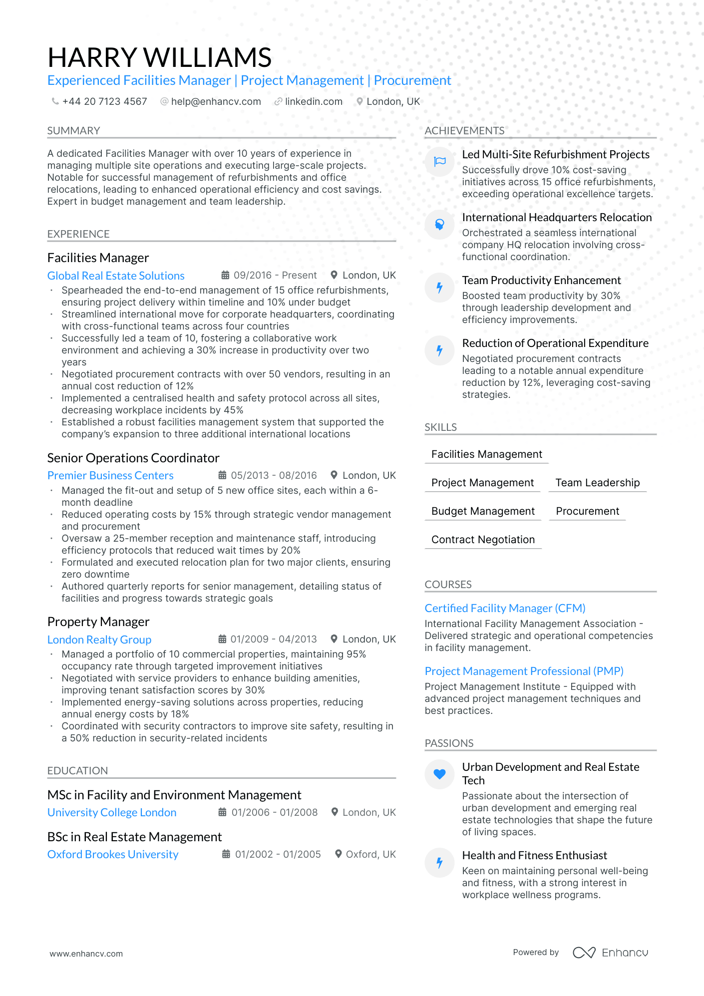 Facilities Manager CV Examples & Guide for 2025