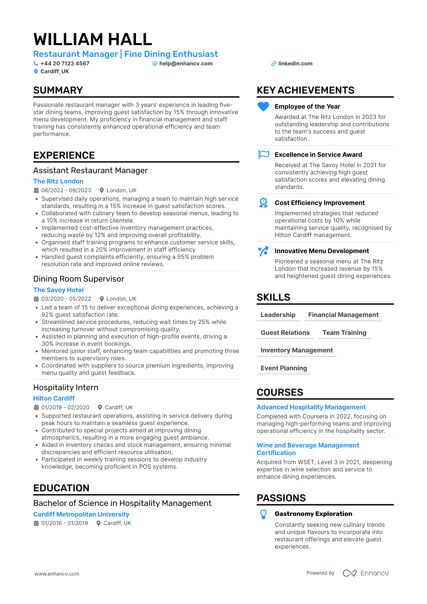 Restaurant Manager CV Examples & Guide for 2026
