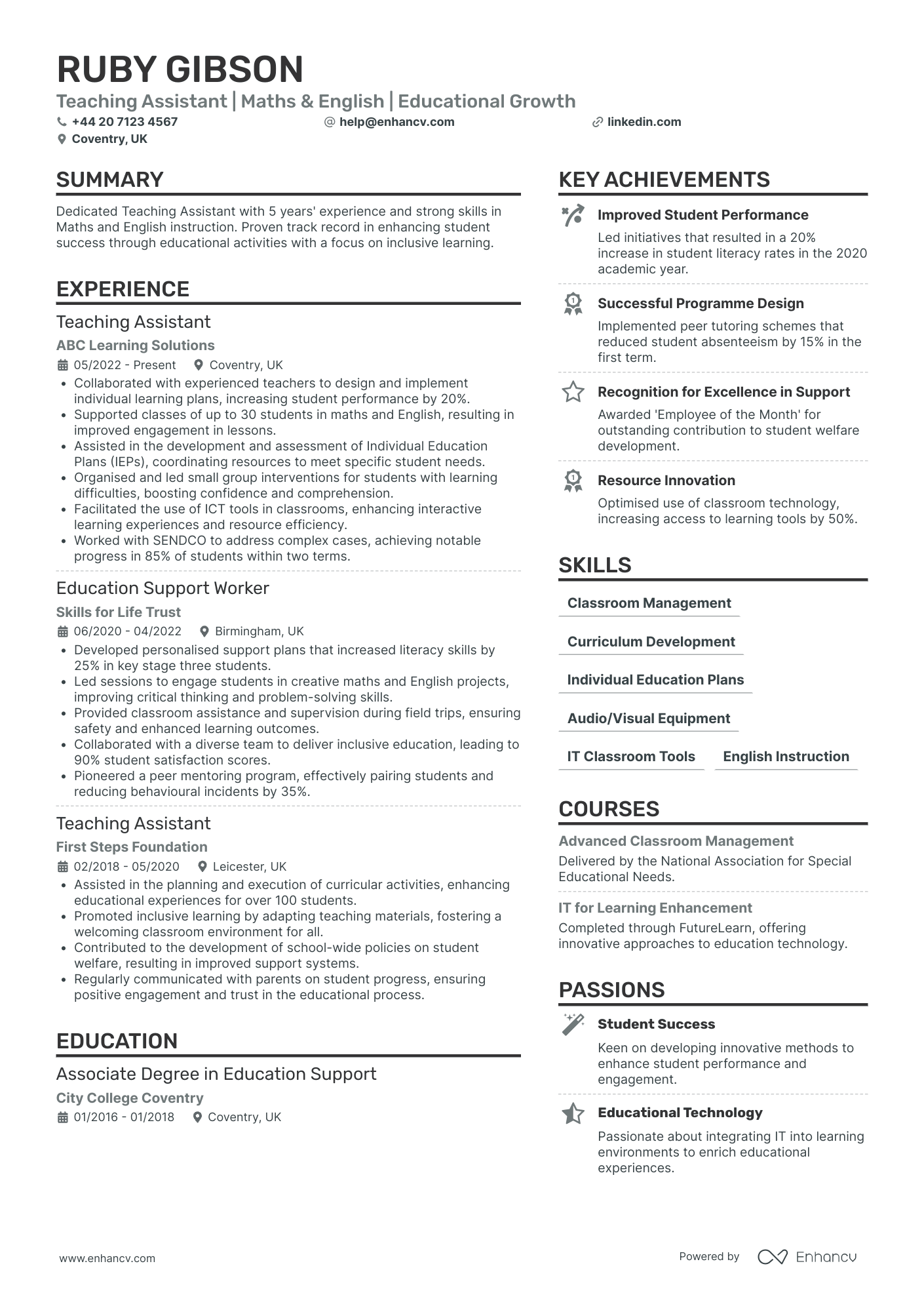Teacher Assistant CV Examples & Guide for 2026