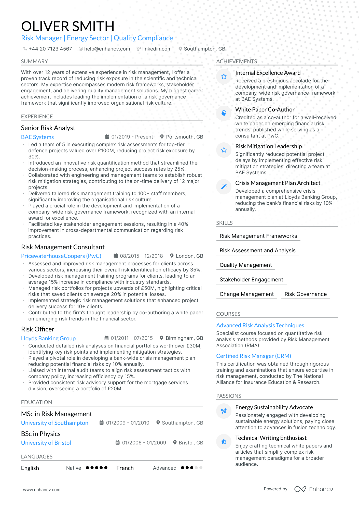 Risk Manager CV Examples & Guide for 2025