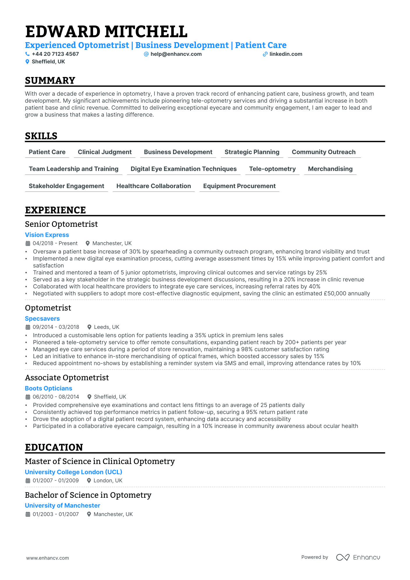 Optometry CV Examples & Guide for 2025