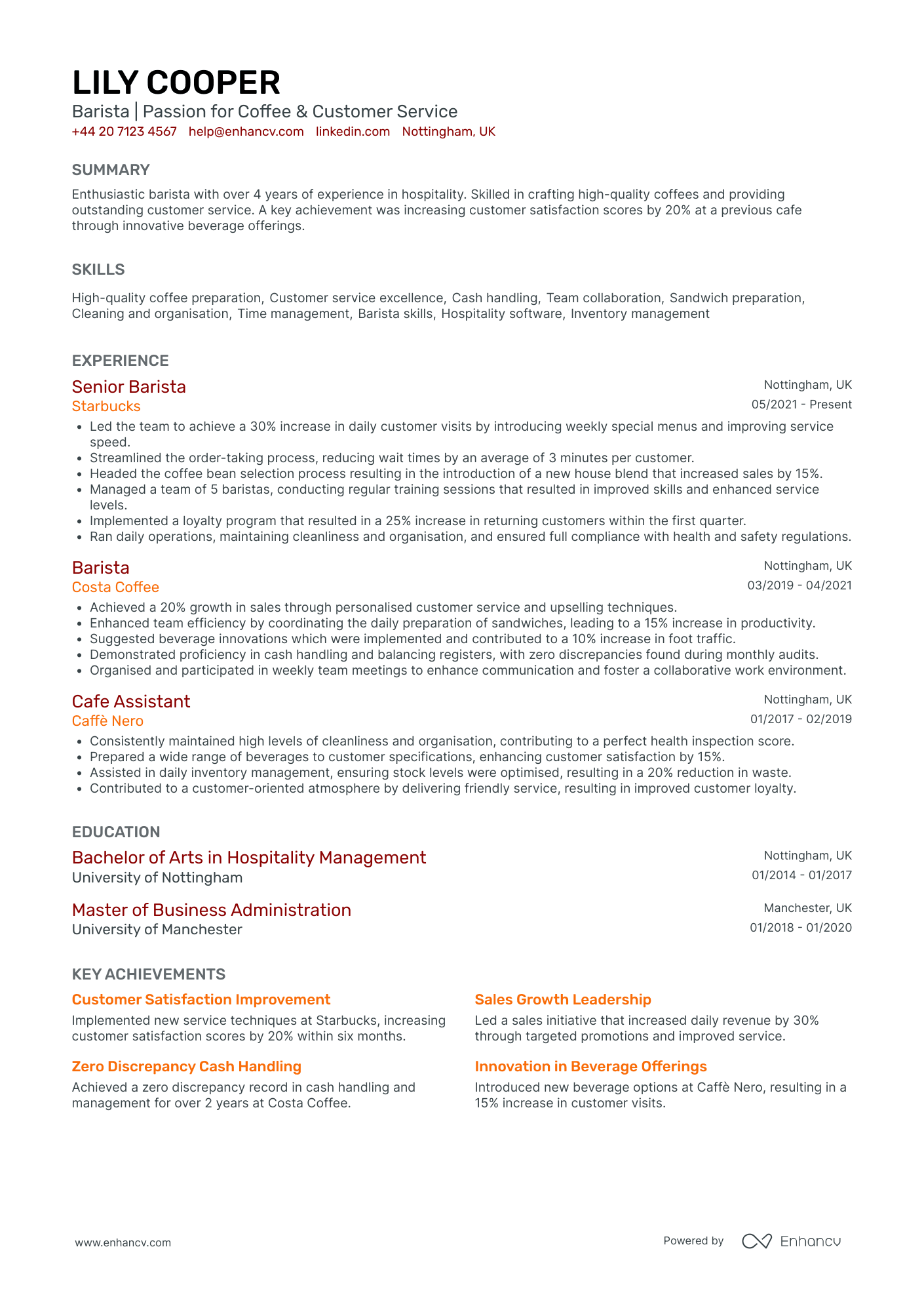 Barista CV Examples & Guide for 2025