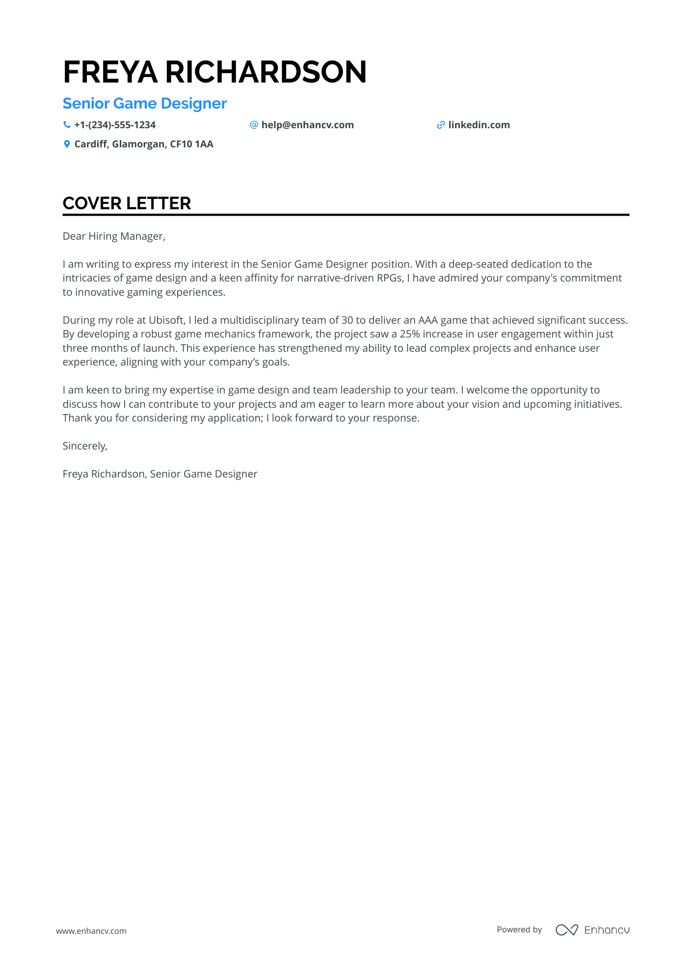 Game Design Cover Letter Examples & Guide for 2025