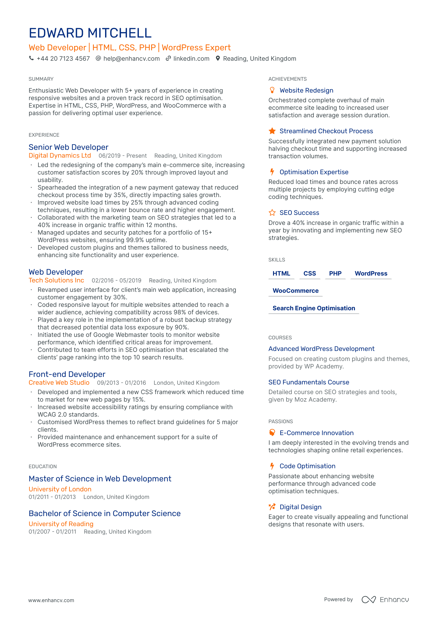 Web Developer CV Examples & Guide for 2025