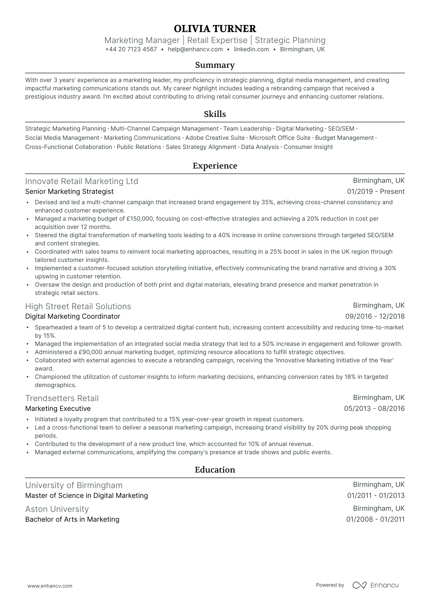 Creative Marketing CV Examples & Guide for 2025