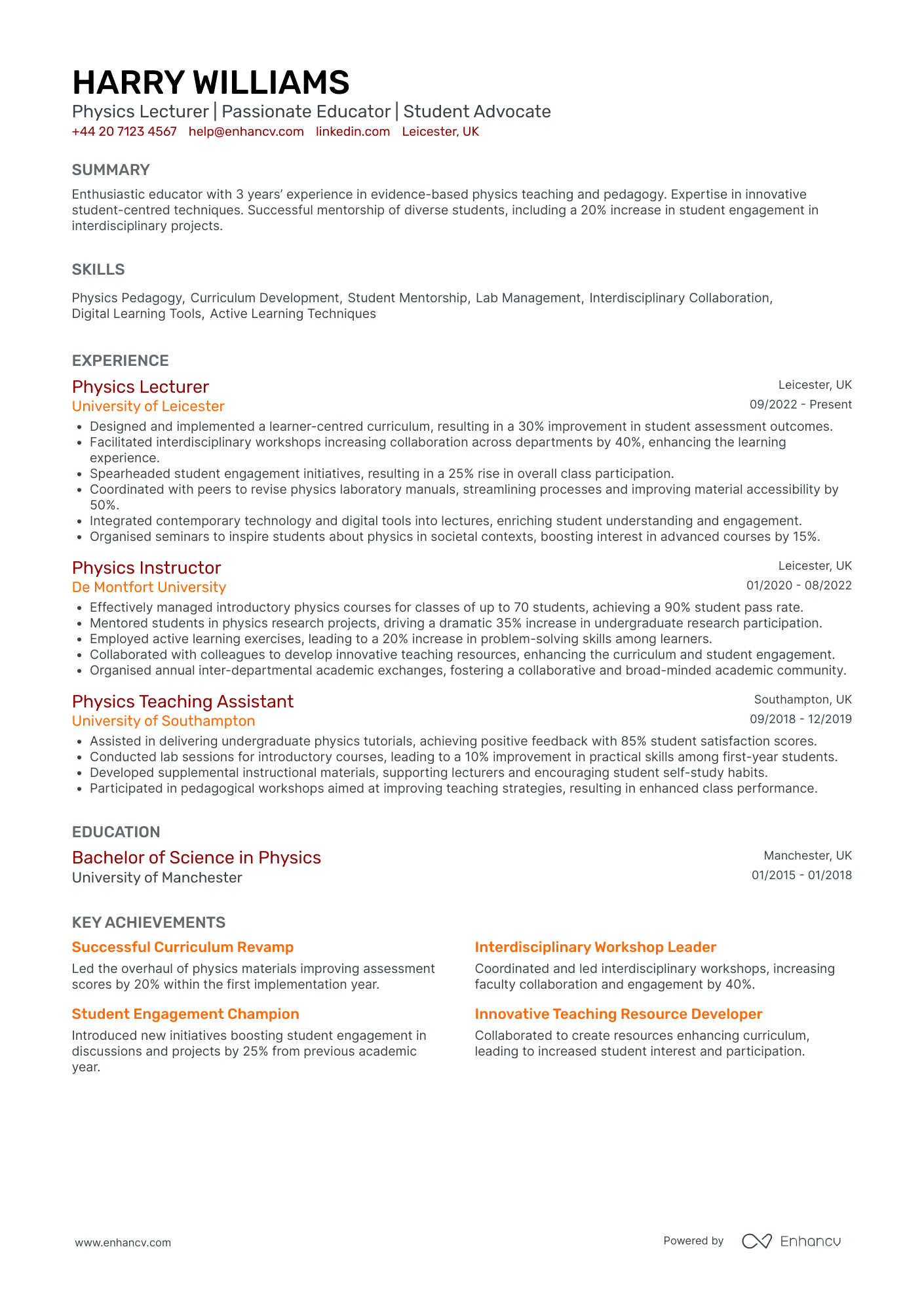 Lecturer CV Examples & Guide for 2026