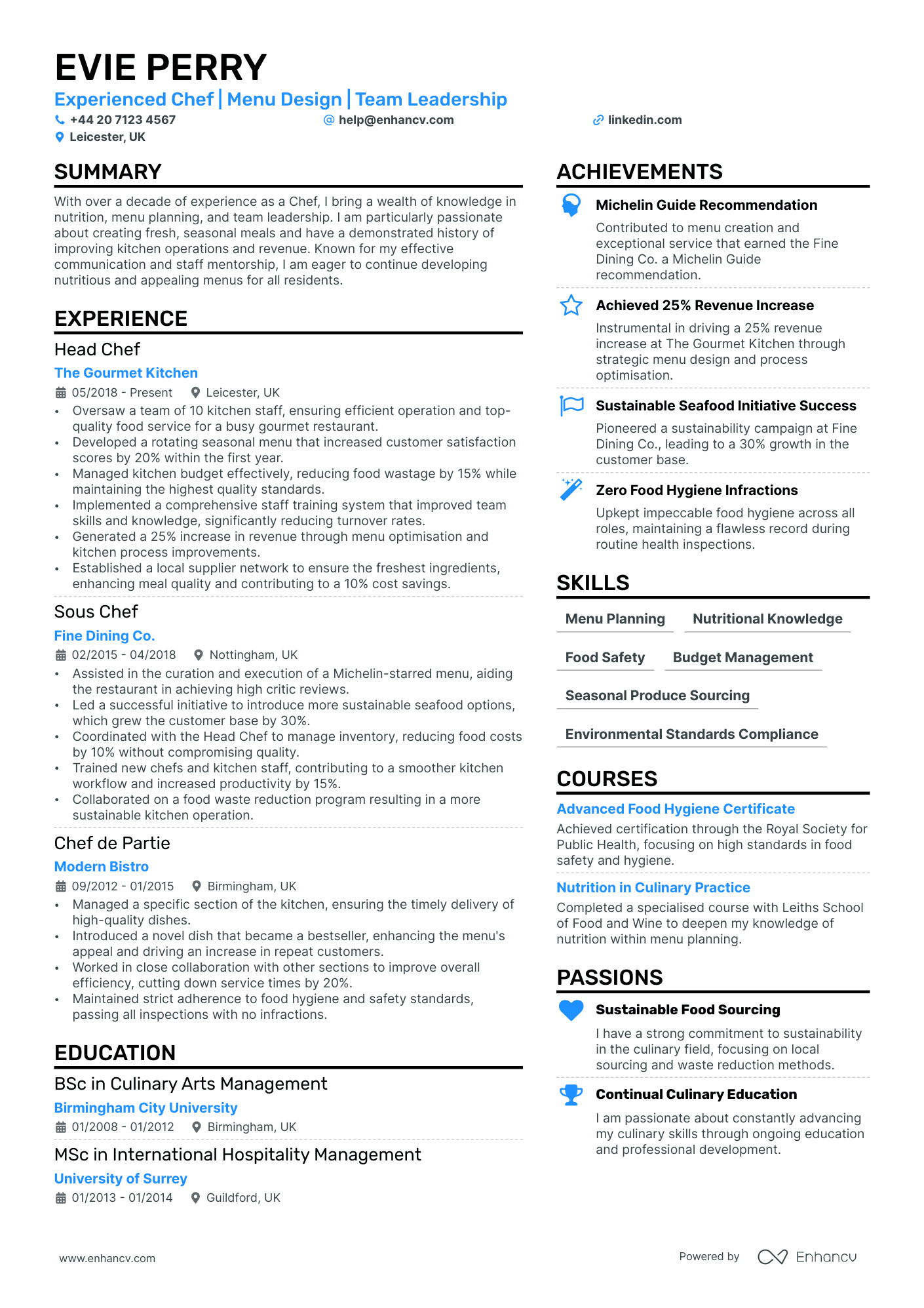 Chef CV Examples & Guide for 2025
