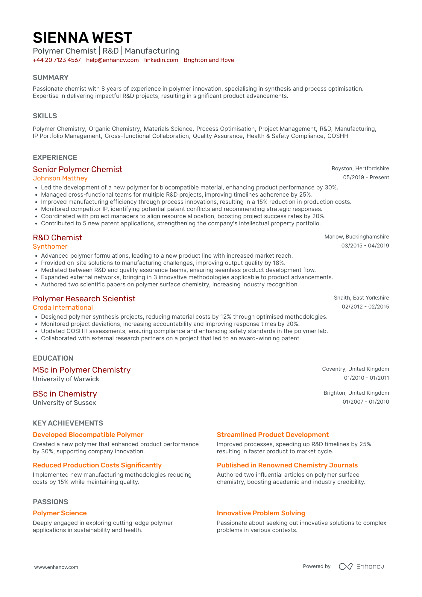 Chemist CV Examples & Guide for 2026