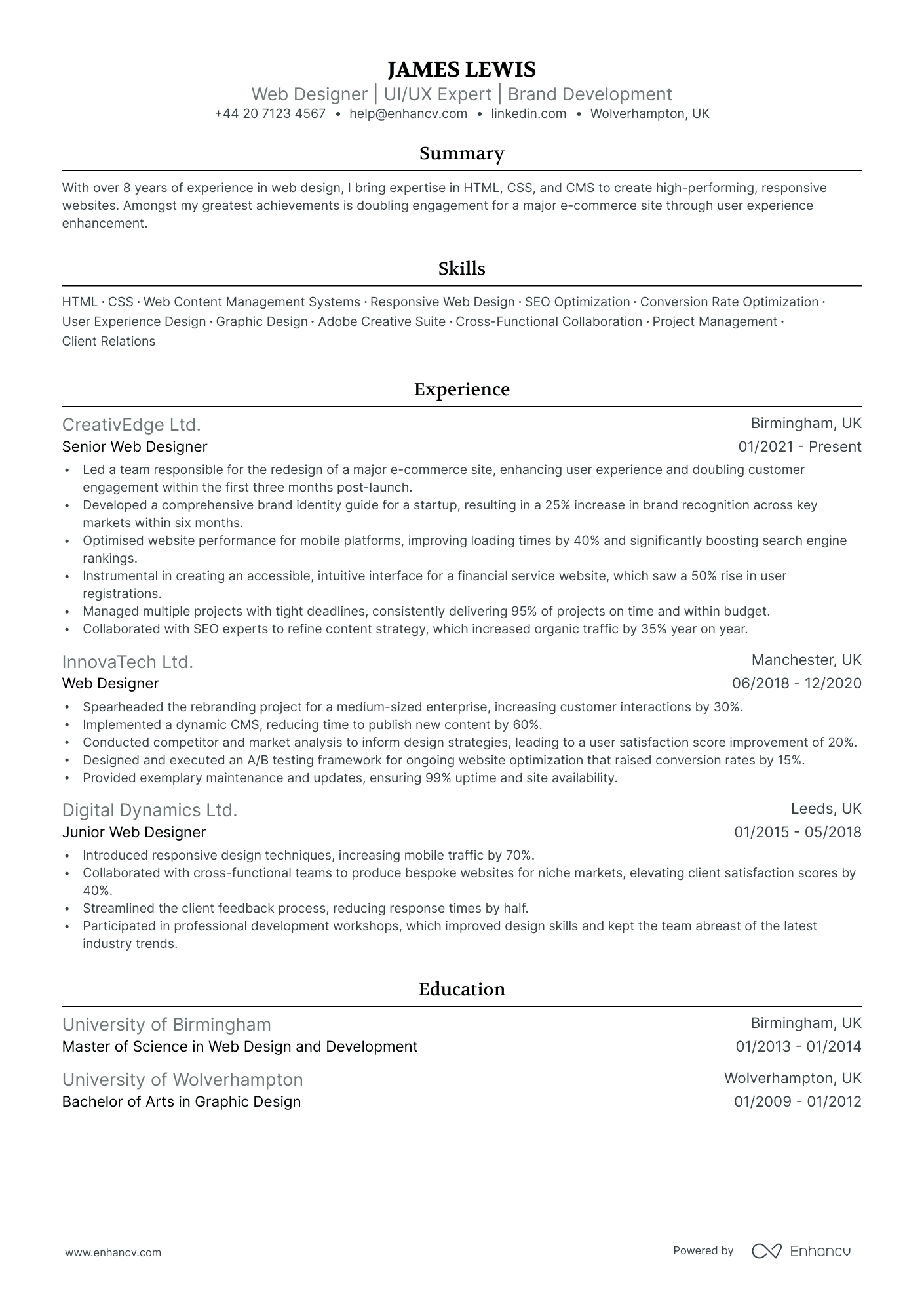 Web Designer CV Examples & Guide for 2025