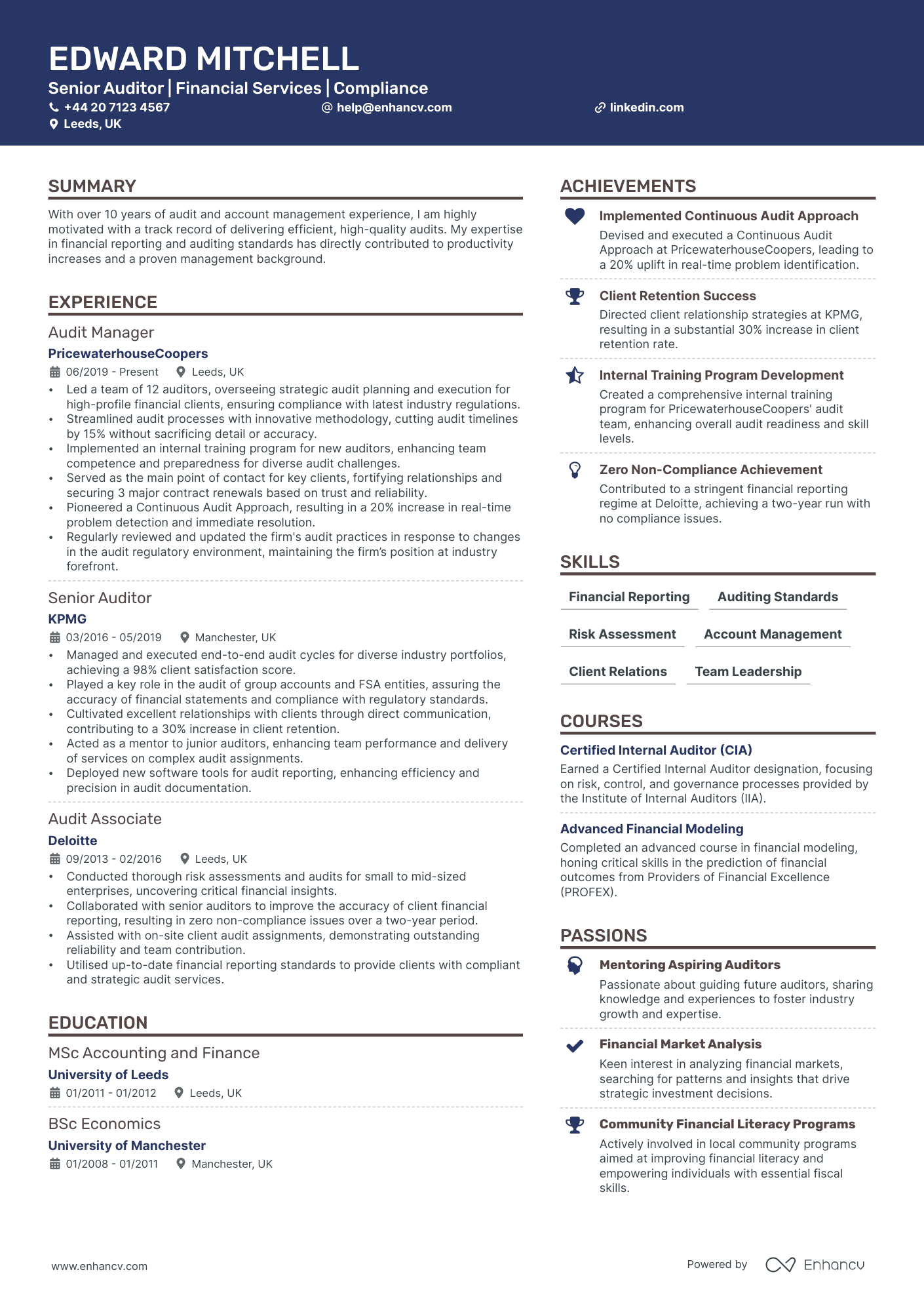 Audit Manager CV Examples & Guide for 2025