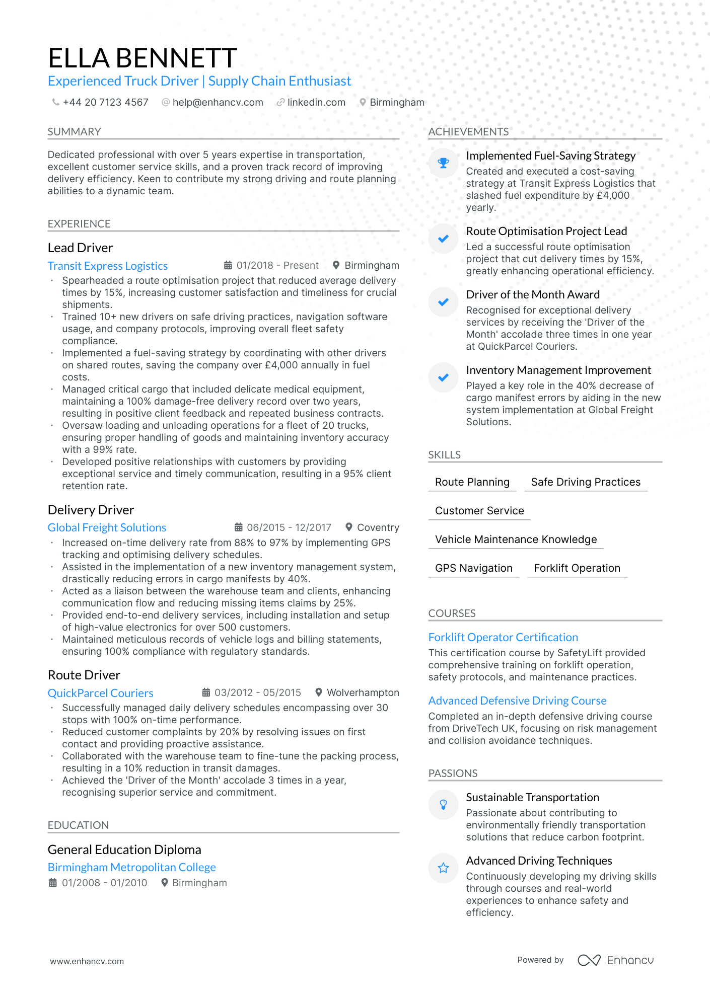 Truck Driver CV Examples & Guide for 2025
