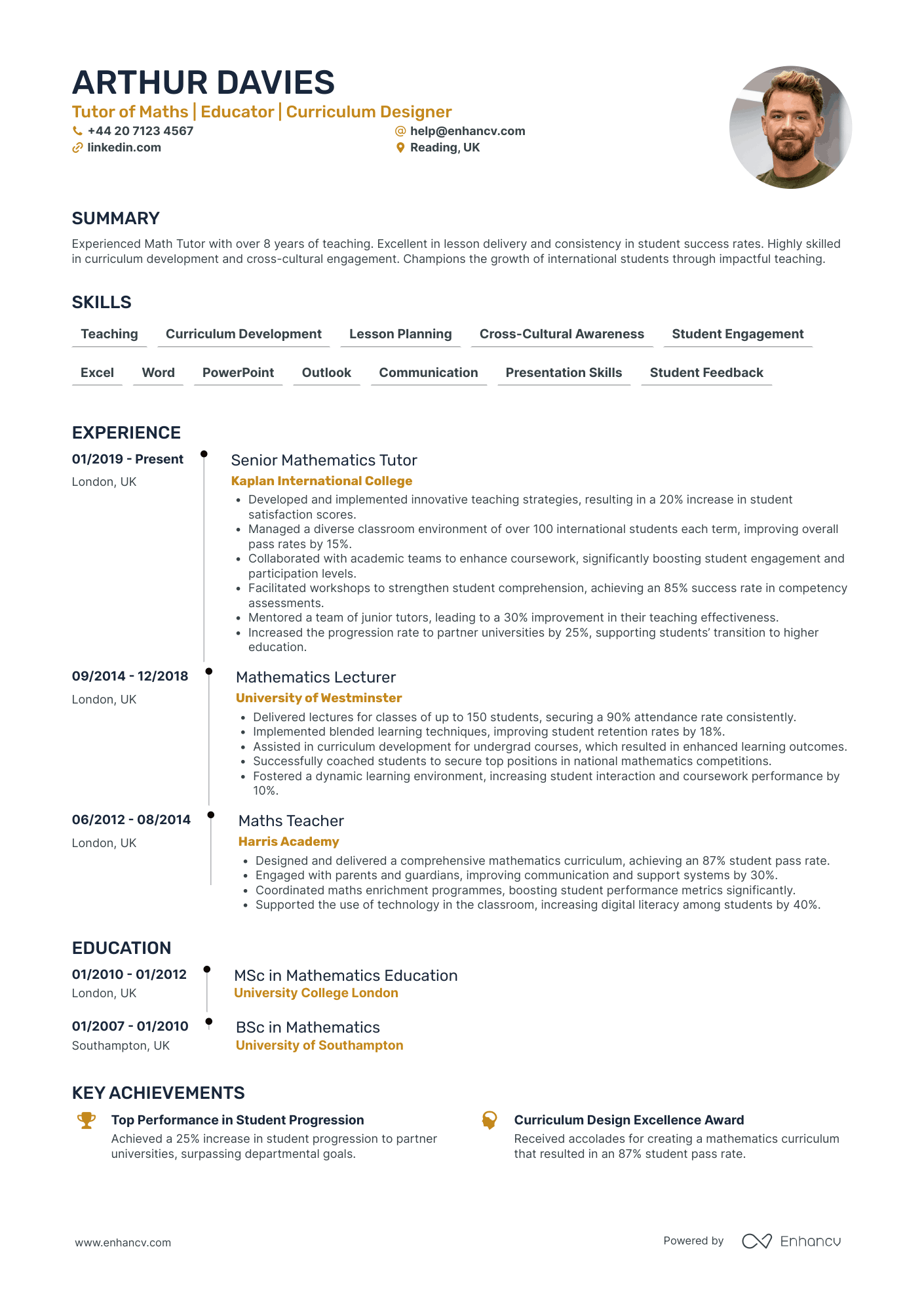 Math Teacher CV Examples & Guide for 2026