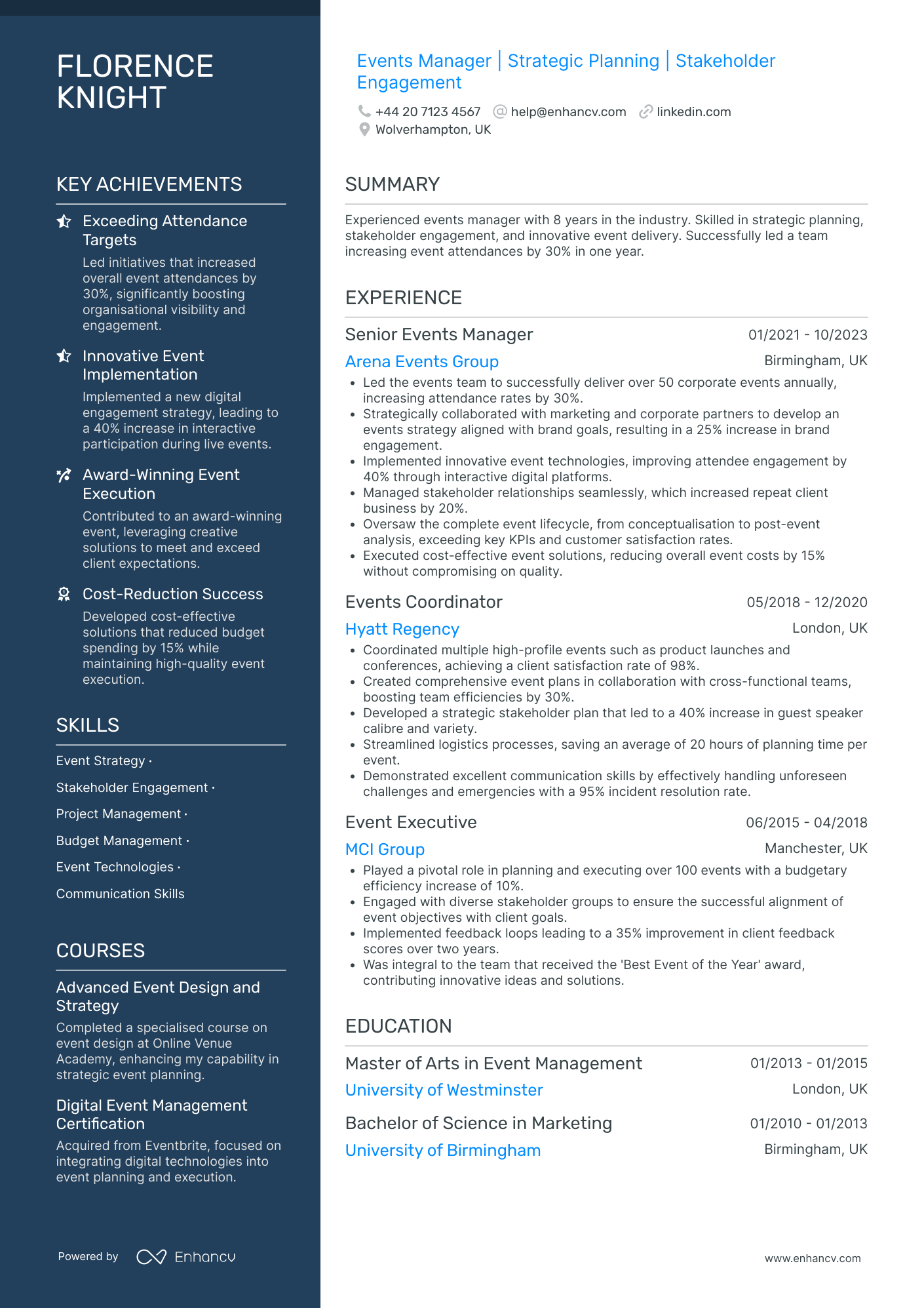 Events Manager CV Examples & Guide for 2026