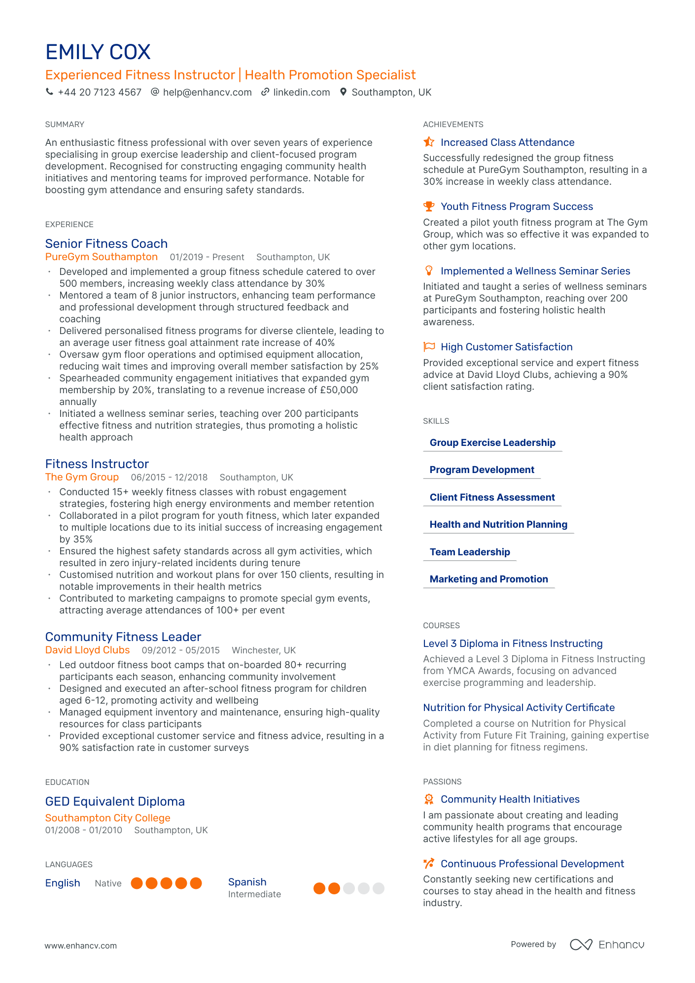 Gym CV Examples & Guide for 2025